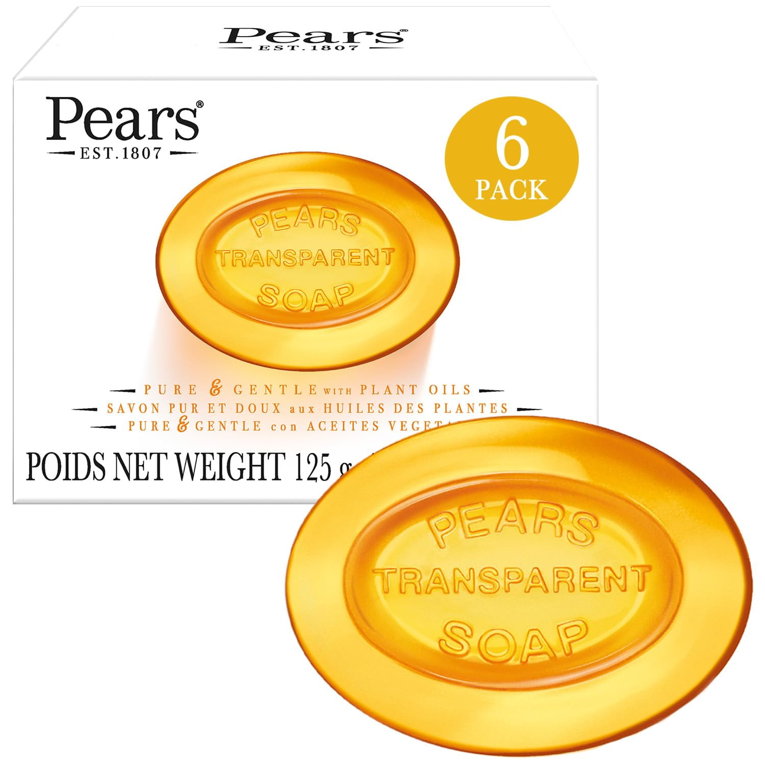 PEARS Glycerin Soap, Transparent DPF11 Amber with Natural Oils, 6-Pack ...