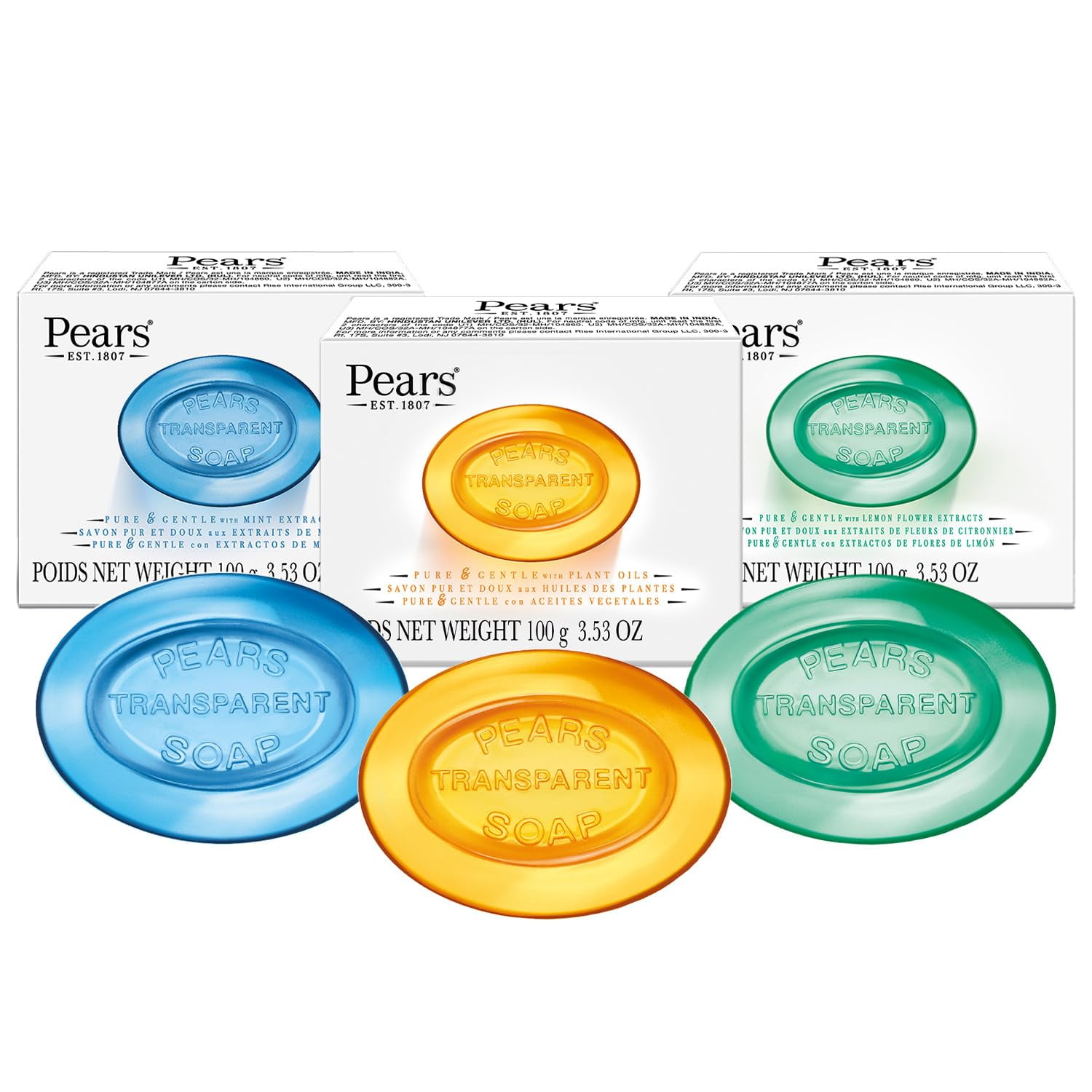 PEARS Glycerin Soap Variety DMF15 3-Pack - Transparent Amber, Blue ...