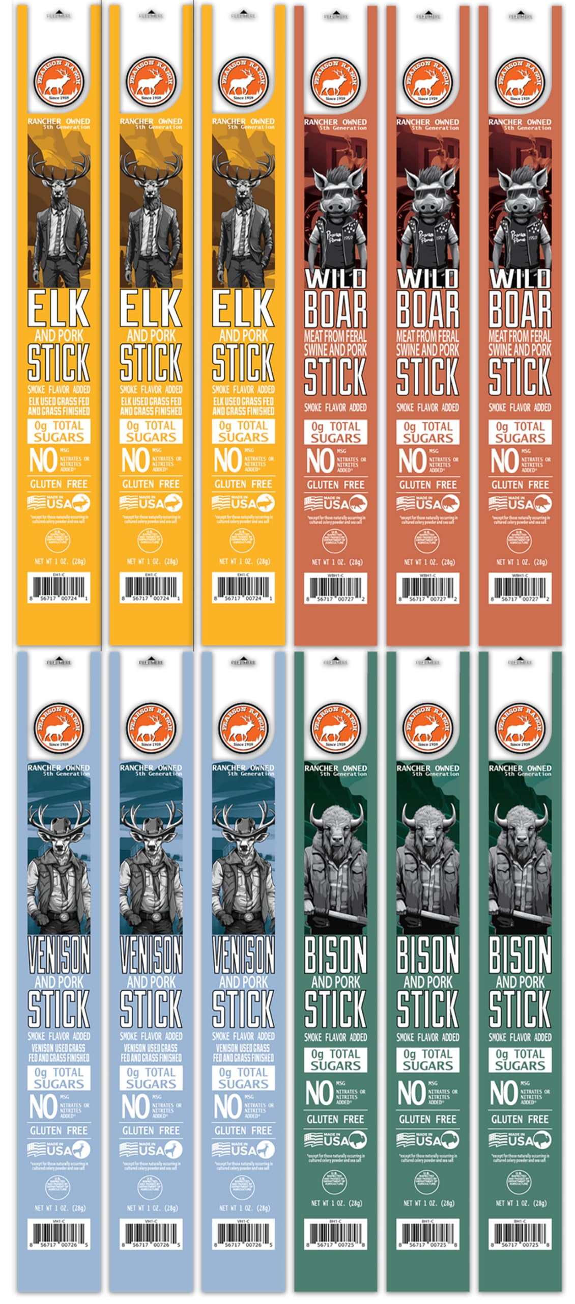 PEARSON RANCH Meat Sticks AIF9 Variety - Elk, Bison, Venison, Wild Boar ...