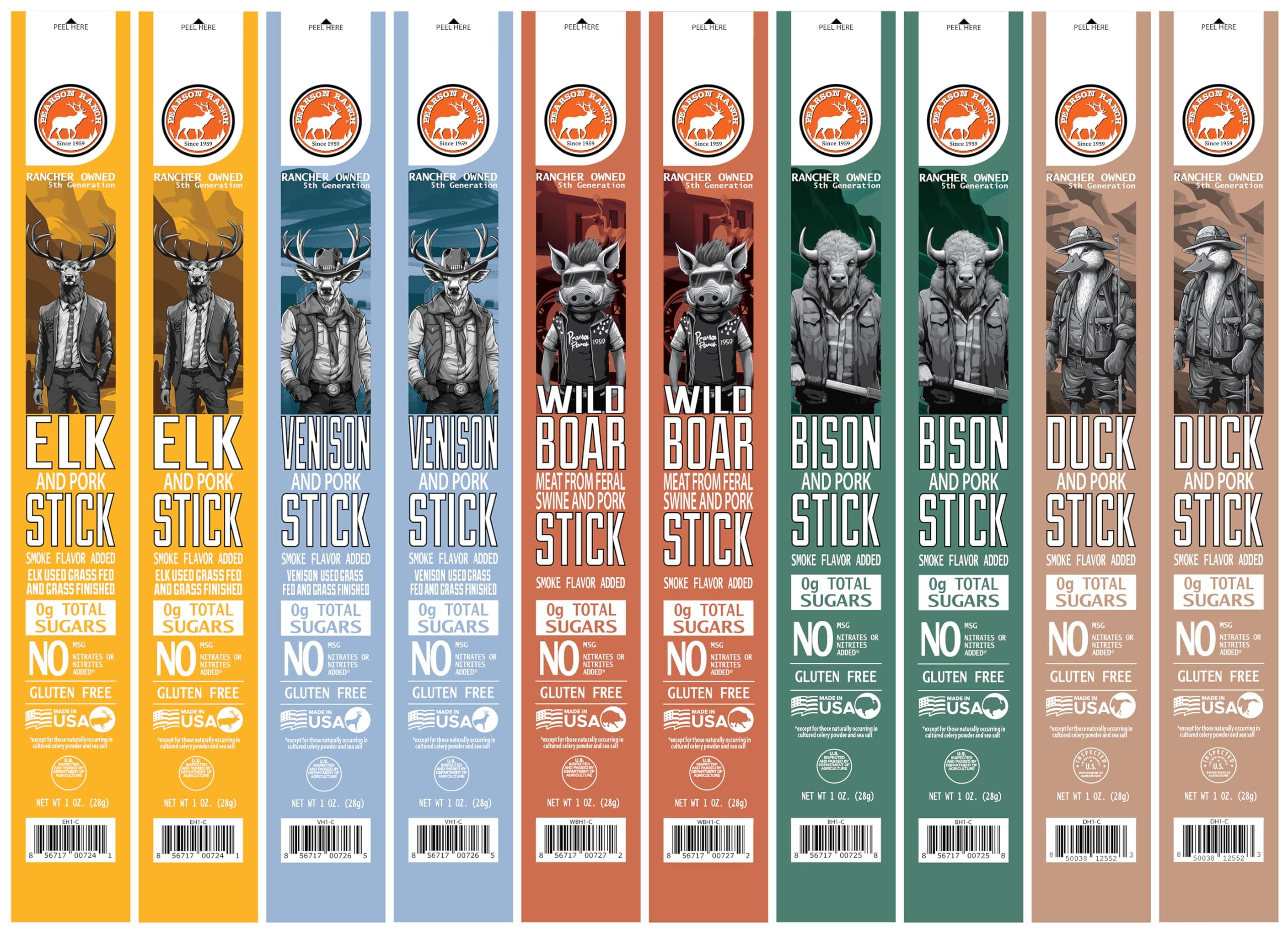 PEARSON RANCH Meat Sticks SBF3 Variety Pack of 10 - Venison, Wild Boar ...