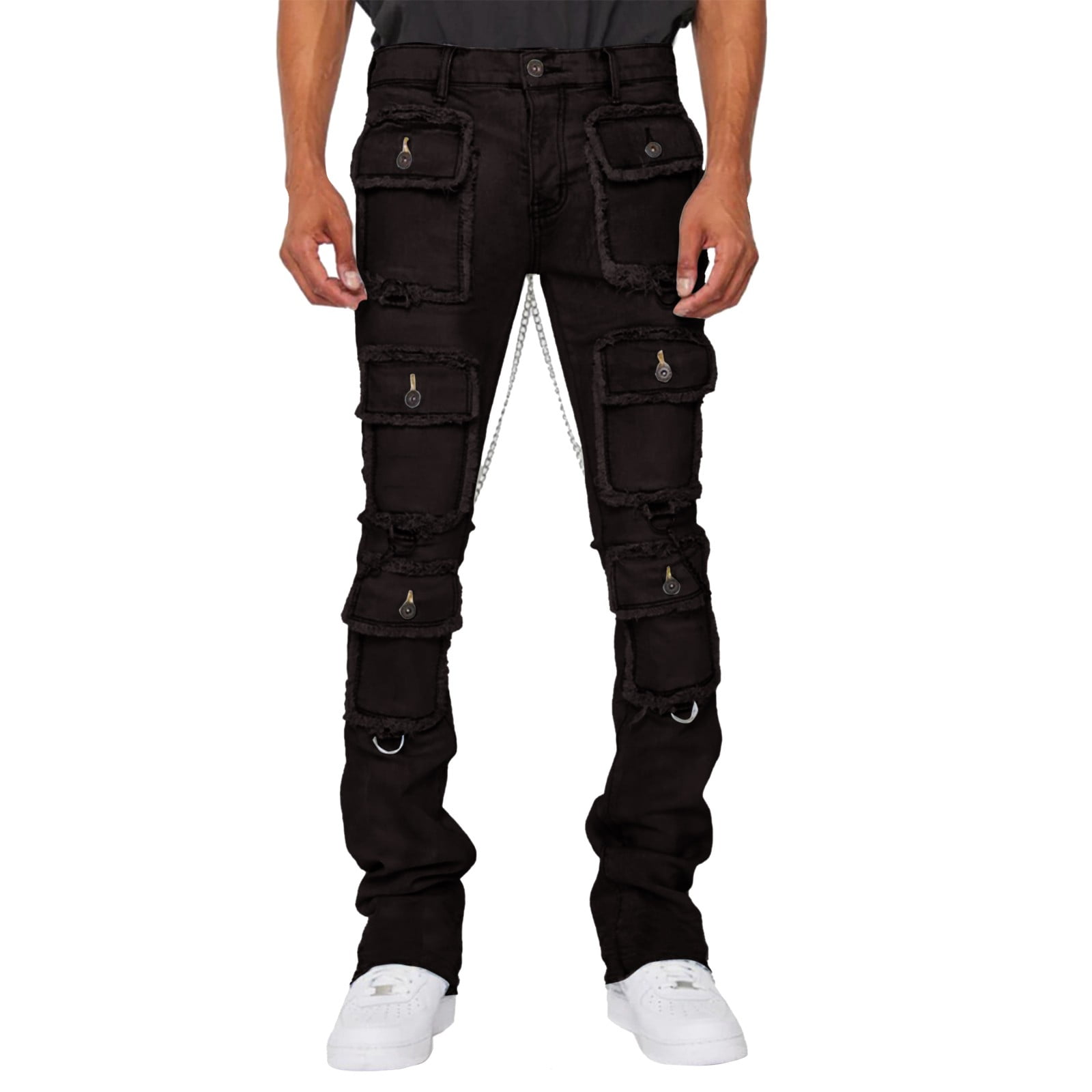 PEASKJP Bootcut Jeans for Men Men's Slim Fit Stretch Jean (Black,M ...