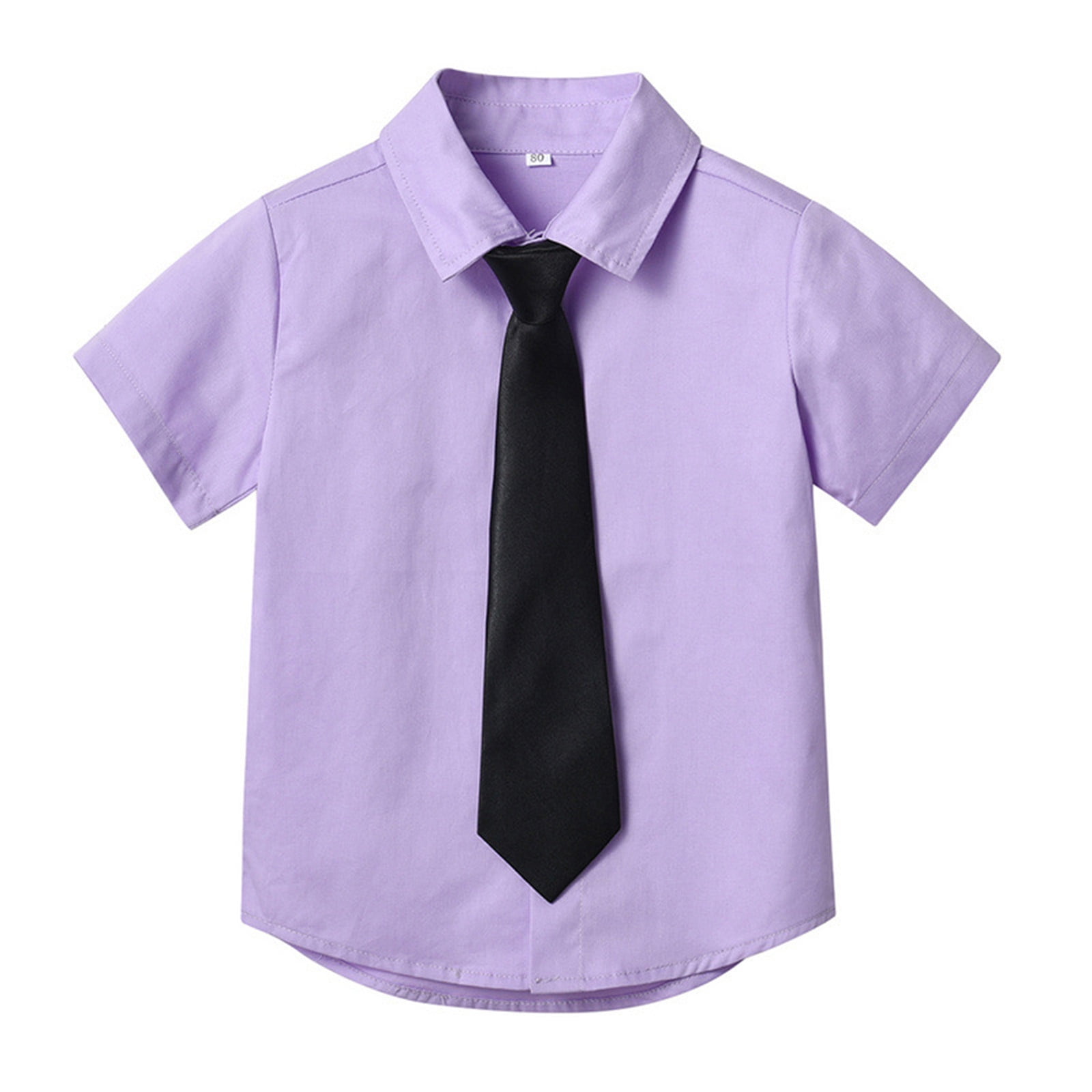 PEASKJP Boys Short Sleeve Dress Shirt and Tie Set Collared Button-Down ...