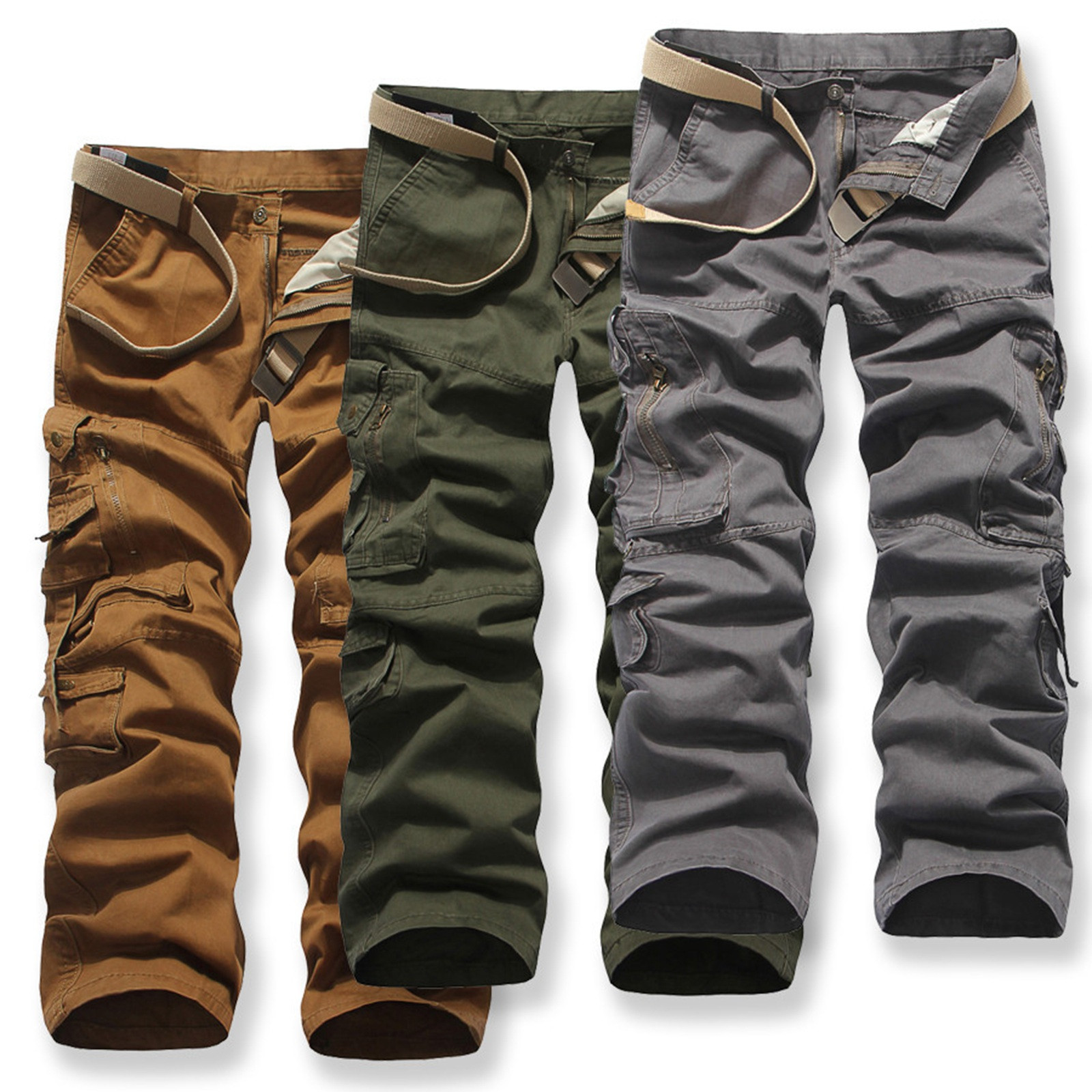 PEASKJP Cargo Pants for Men Men's Capri Long Twill Cargo Pants Below ...