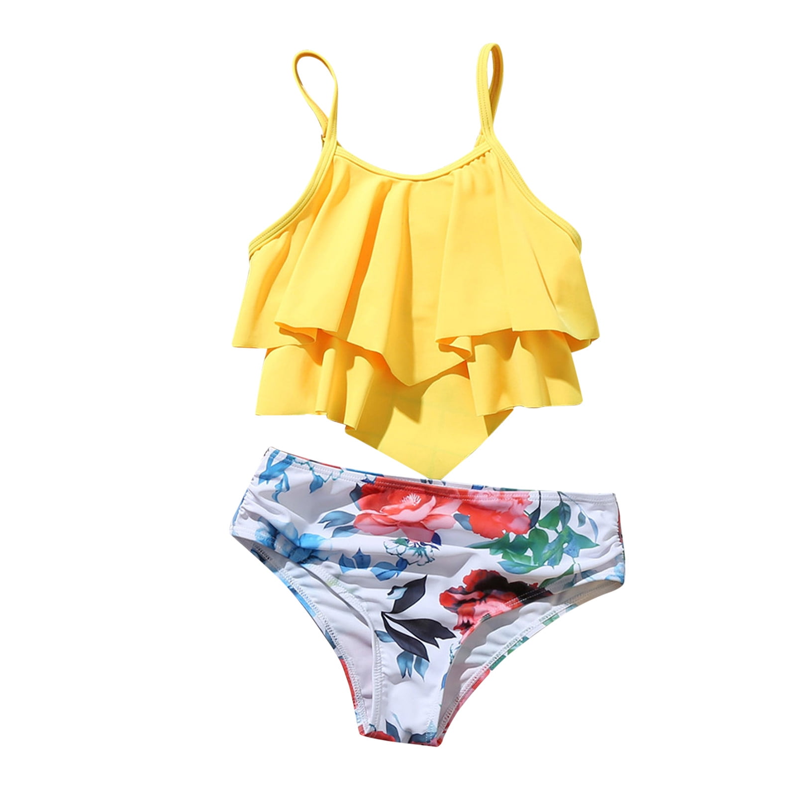 PEASKJP Girl Swimsuit Girls Two Piece Bikini Swimsuits Hawaiian Floral ...