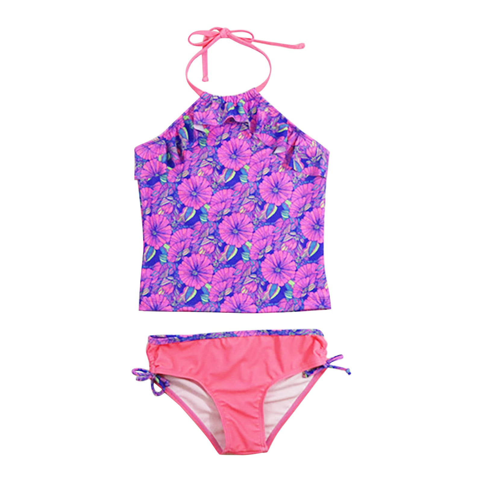 PEASKJP Girl's Swimsuits Summer Two Piece Swimwear High Waisted Ruffle ...