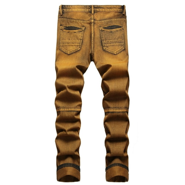 Peaskjp Jeans For Men Regular Fit Mens Ripped Jeans Slim Fit Stretch Bootcut Jean Bronzem