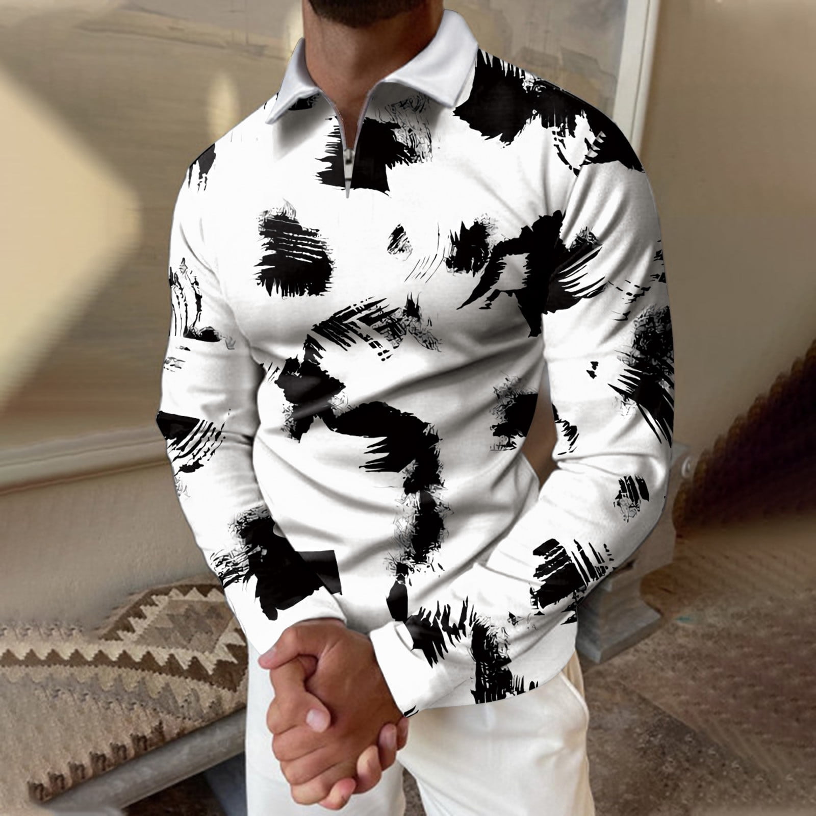 PEASKJP Men Polo Shirt Men's Polos Shirts Long Sleeve Mens Performance Casual Golf Polo Shirts ...