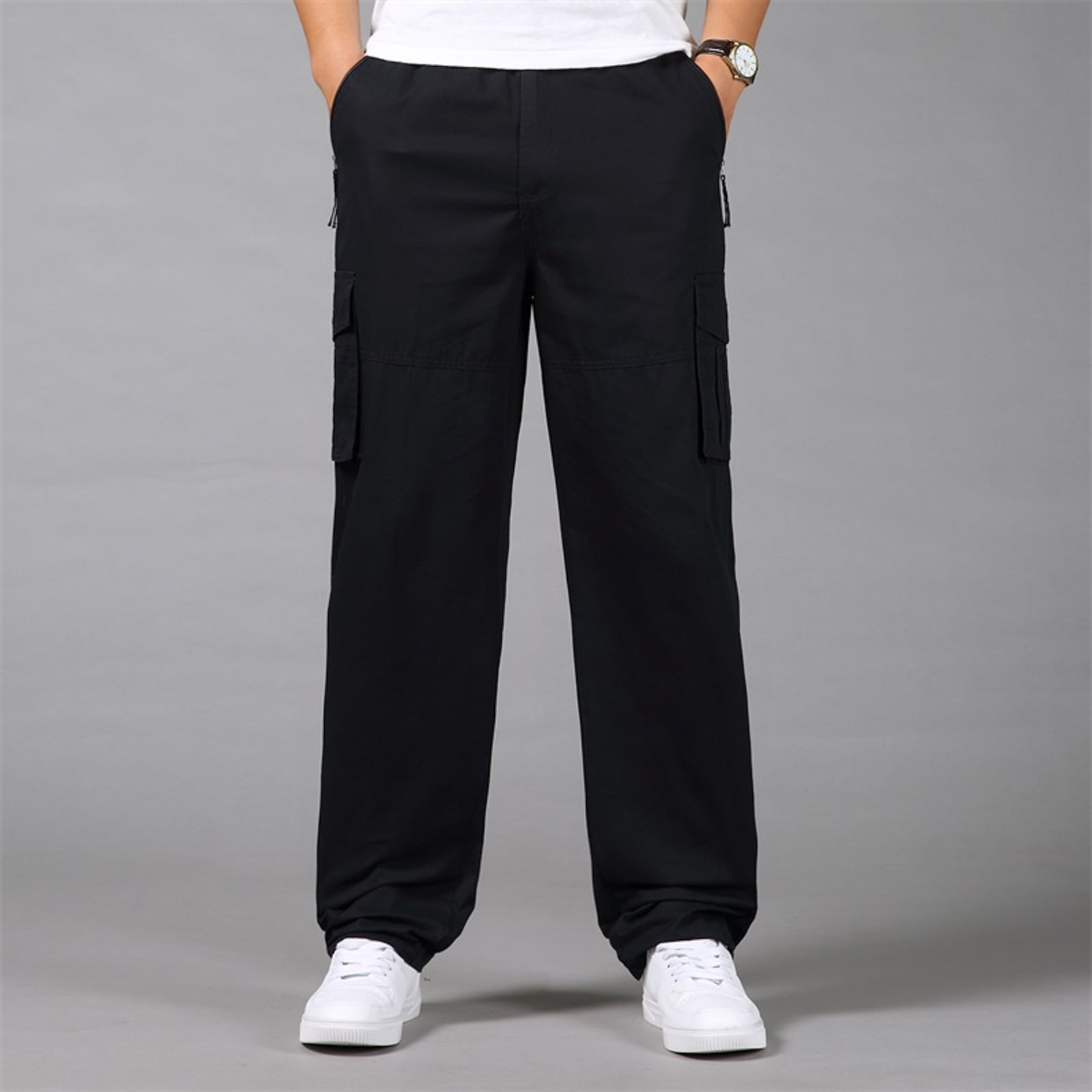 PEASKJP Men's Cargo Pants Big and Tall Belted Relaxed Fit Casual ...