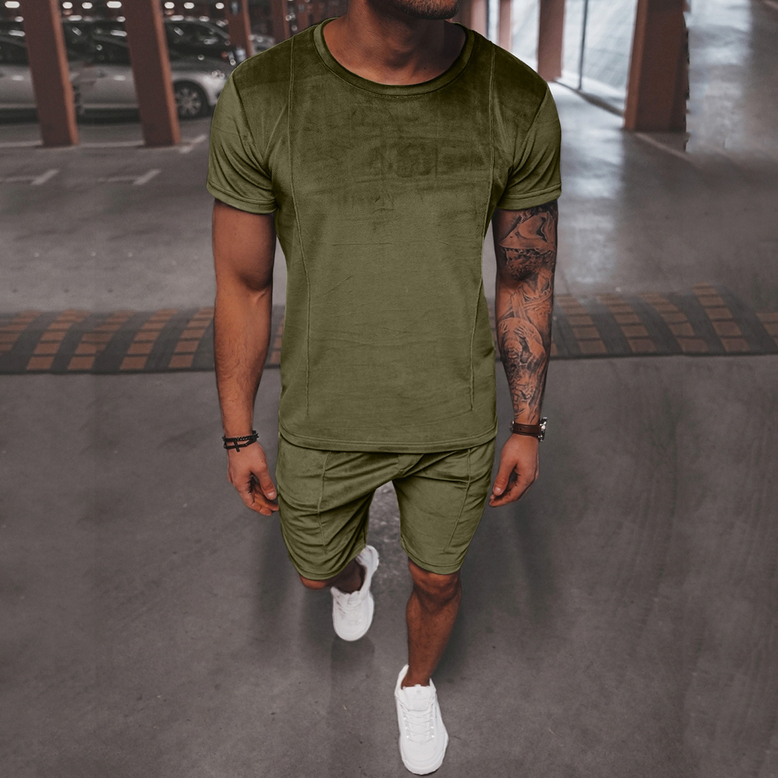 PEASKJP Men's Summer Shorts Sets Men 2 Piece Linen Set Beach Guayabera Outfit Button Down Shirt ...