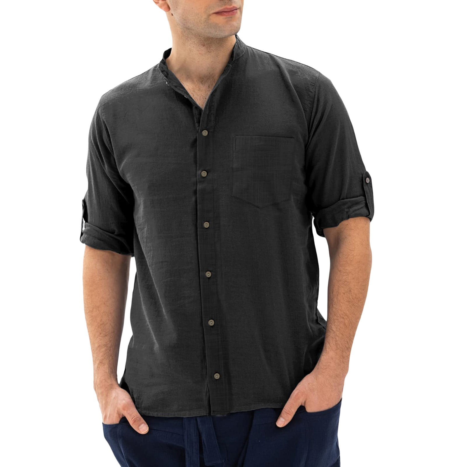PEASKJP Mens Button Down Shirt Dress Shirt Button Down Retro Party ...