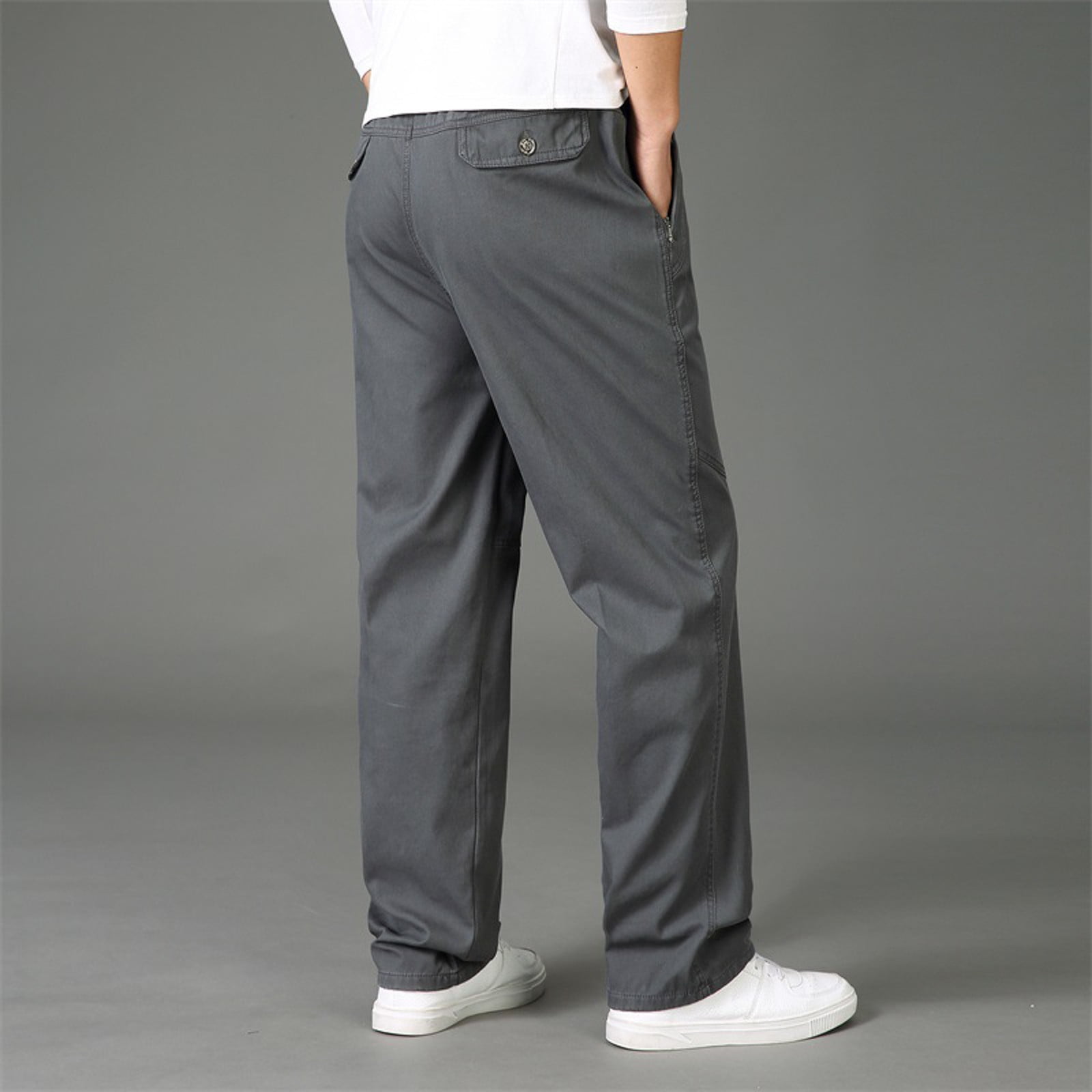 PEASKJP Mens Cargo Pants with Pockets Men's Full Elastic Waist Cargo ...