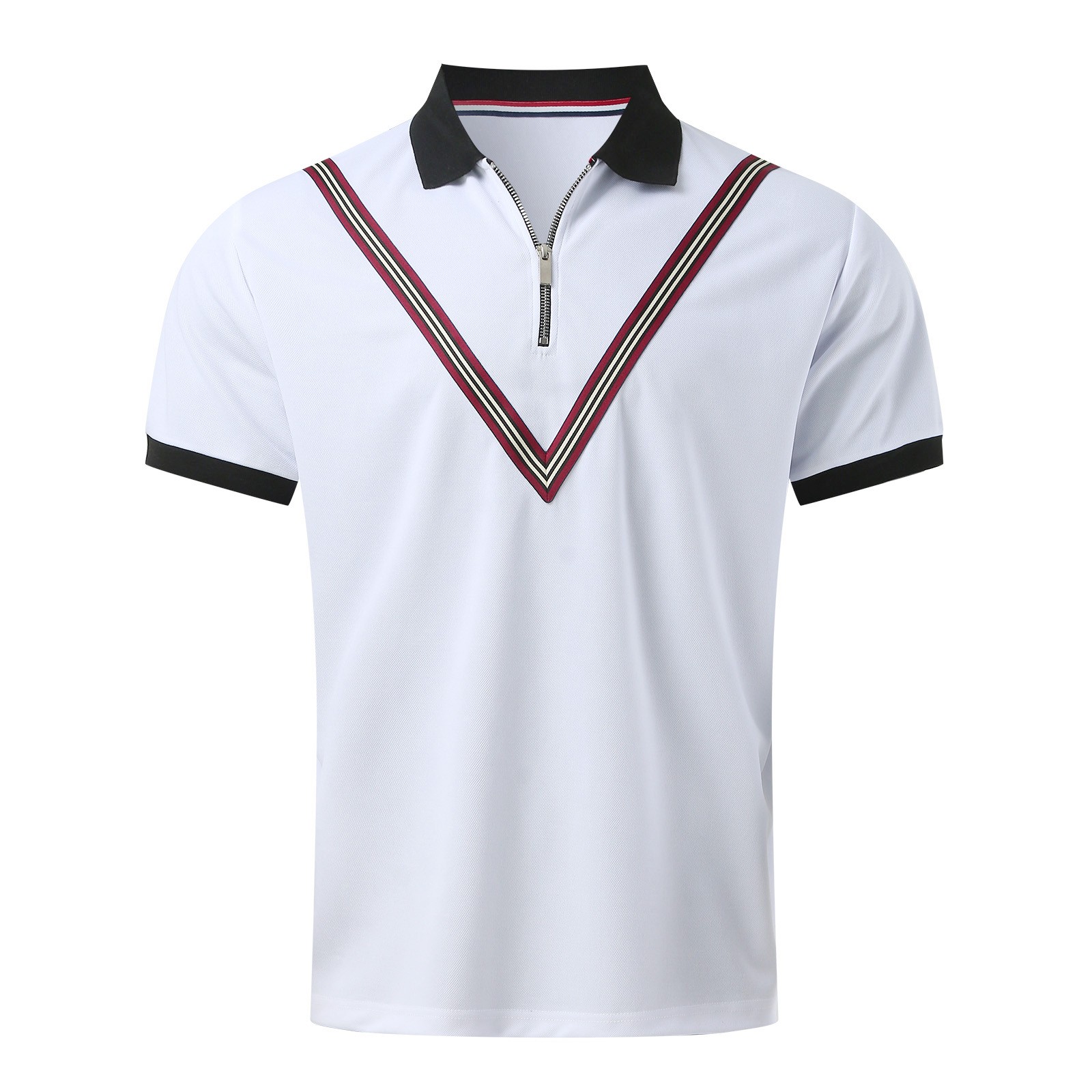 PEASKJP Mens Polos Men's Zipper Polo Shirt Casual Knit Short Sleeve ...