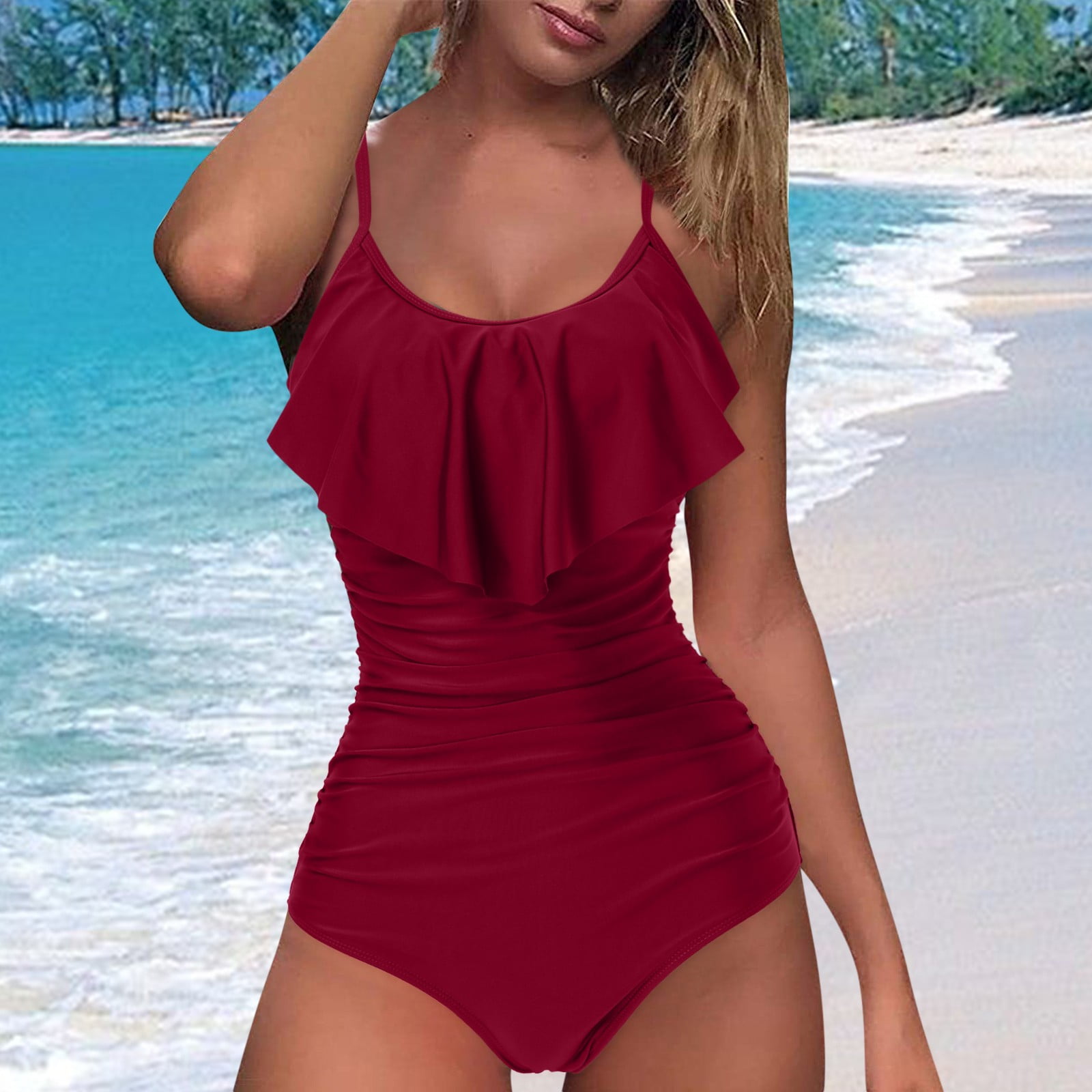 PEASKJP One Piece Swimsuit Women Plus Size Women's Button Up Full Back Swimsuits One Piece Long ...