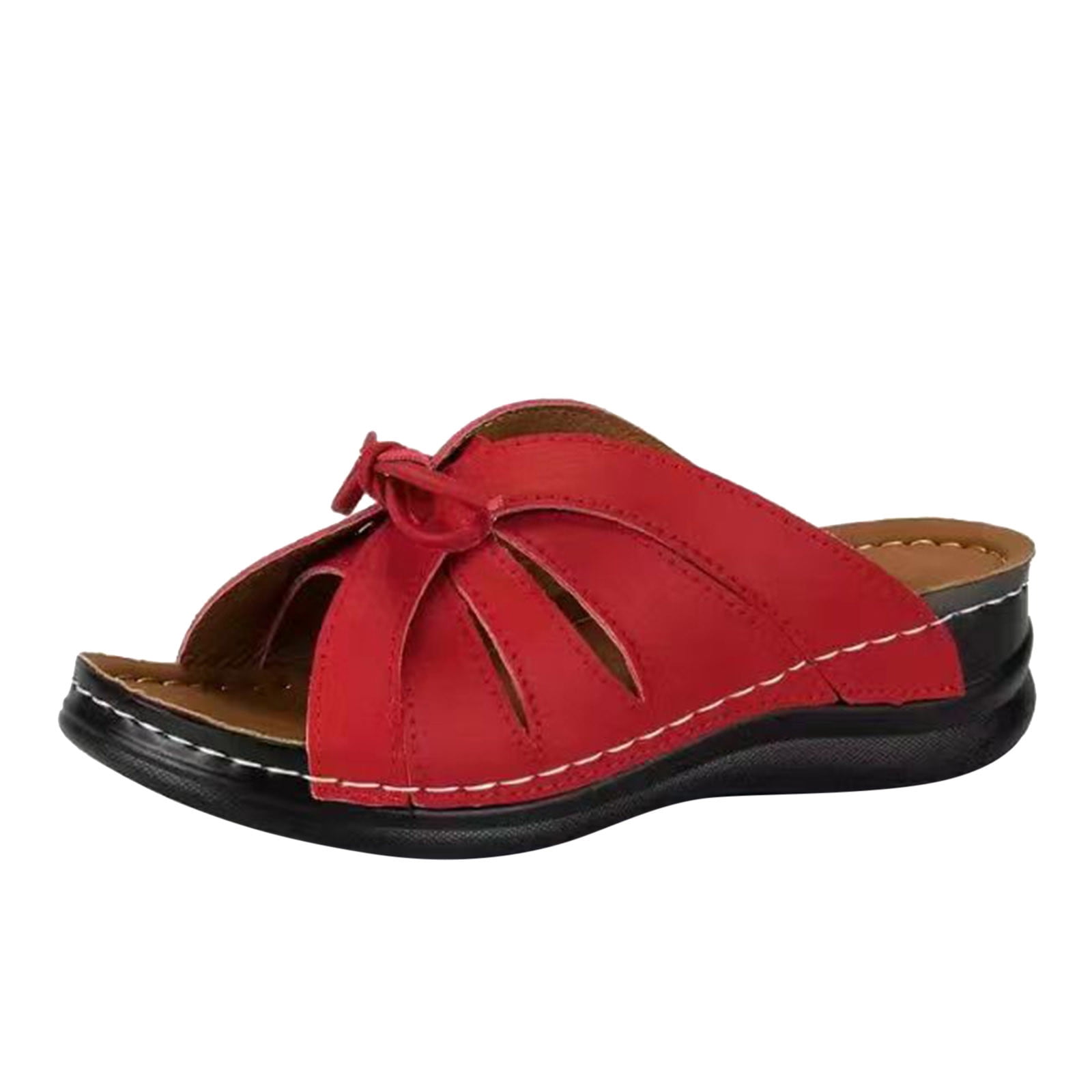 PEASKJP Platform Sandals Women's Elastic Ankle Strap Flat Sandals ...