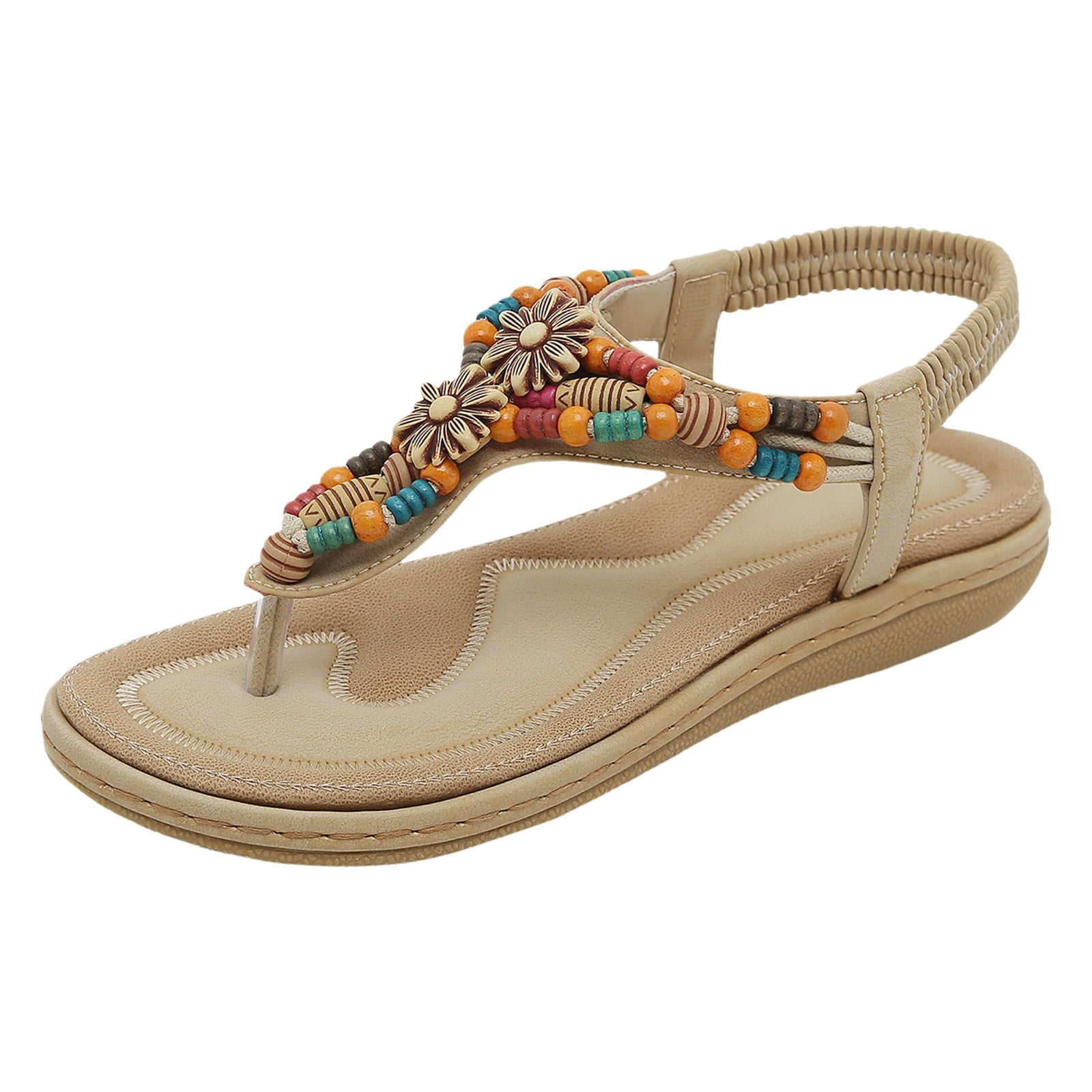 PEASKJP Sandals Women Wide Women's Braided T-strap Thong Slip On Flat ...