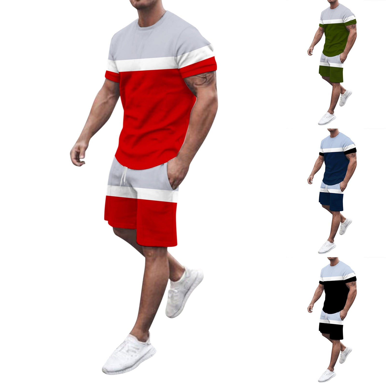 PEASKJP Short Sets Men 2 Piece Outfit Mens Short Sleeve Casual Polo ...