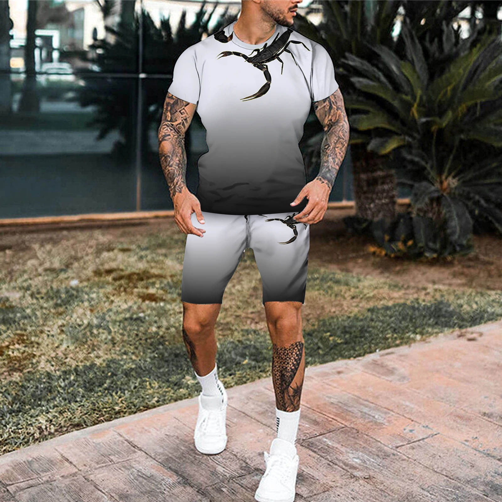 PEASKJP Short Sets Men 2 Piece Outfits Vacation Men's Graphic Print T ...