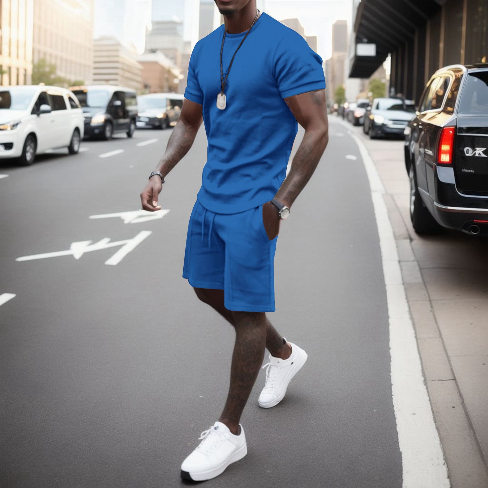 PEASKJP Short Sets for Men Casual Men's Polo Shirt and Shorts Set ...