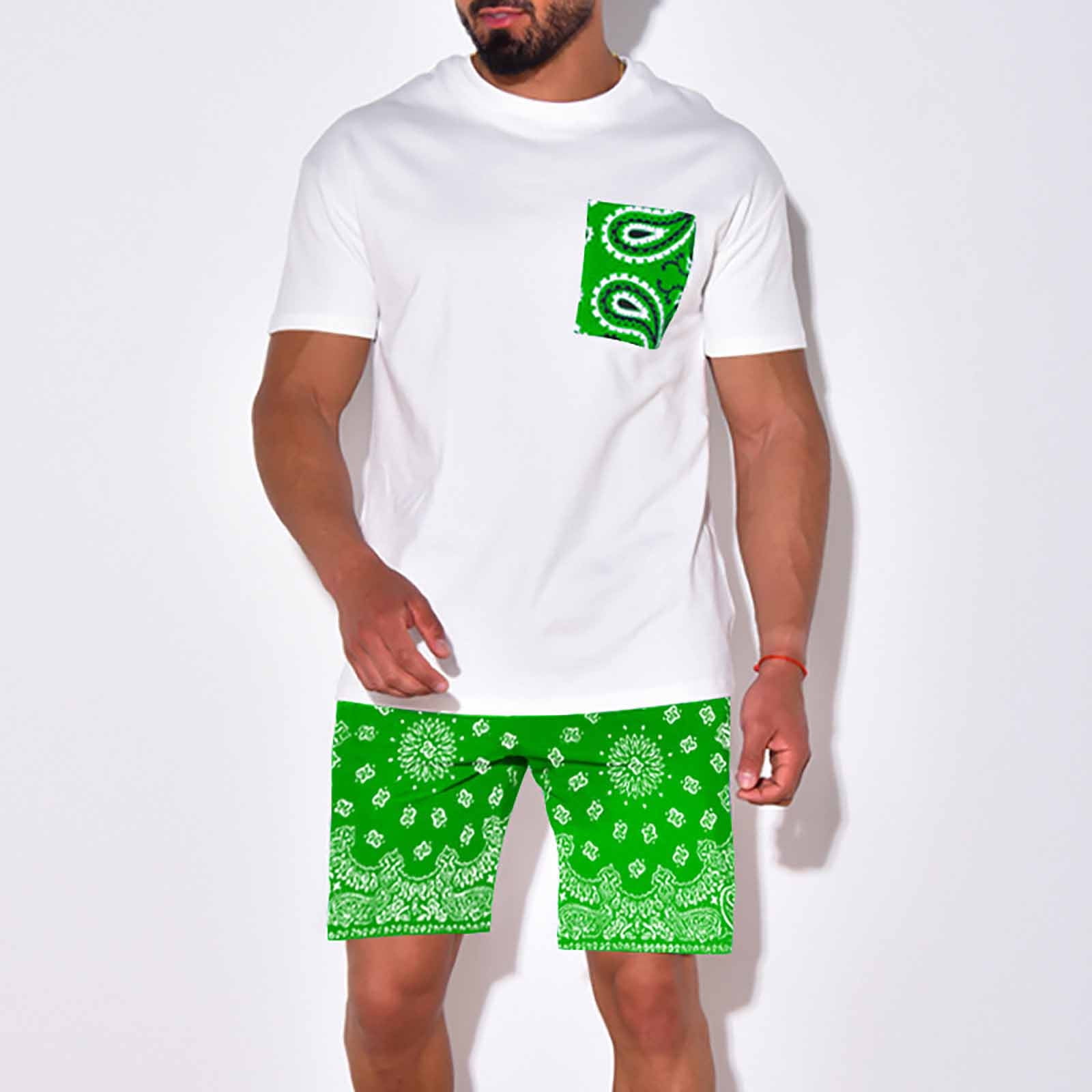 Peaskjp Shorts Tracksuit Mens Hawaiian Shirt Sets Floral Printed 2