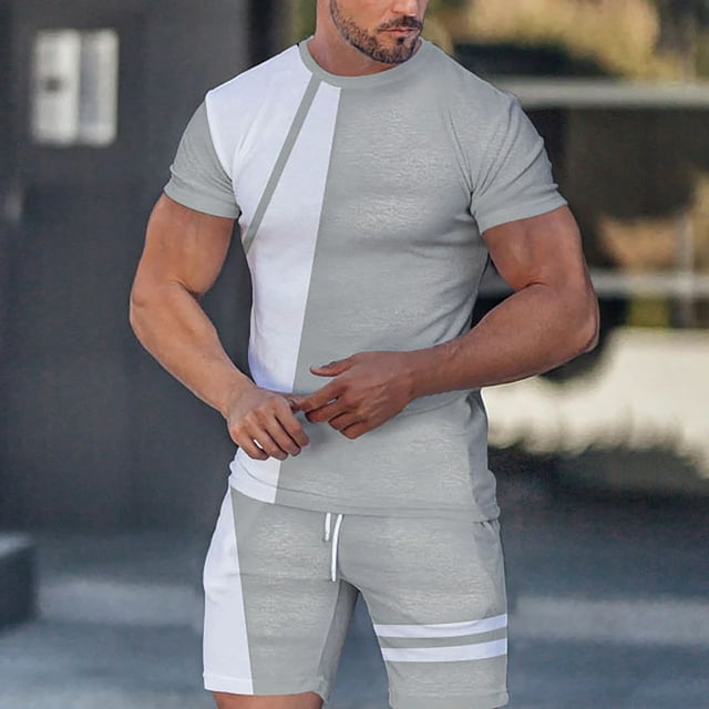 Peaskjp Shorts Tracksuit For Men Mens Sets Short Sleeve Pleats Suits 2