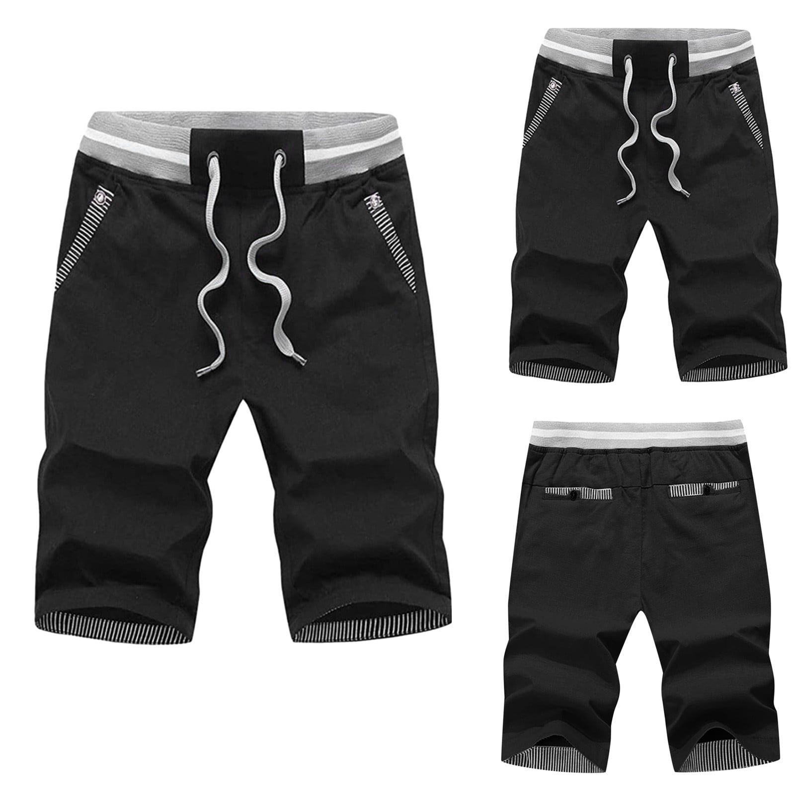 Peaskjp Shorts For Men Casual Mens Classic Cotton Pocket Short Casual Summer Shorts Blackxl