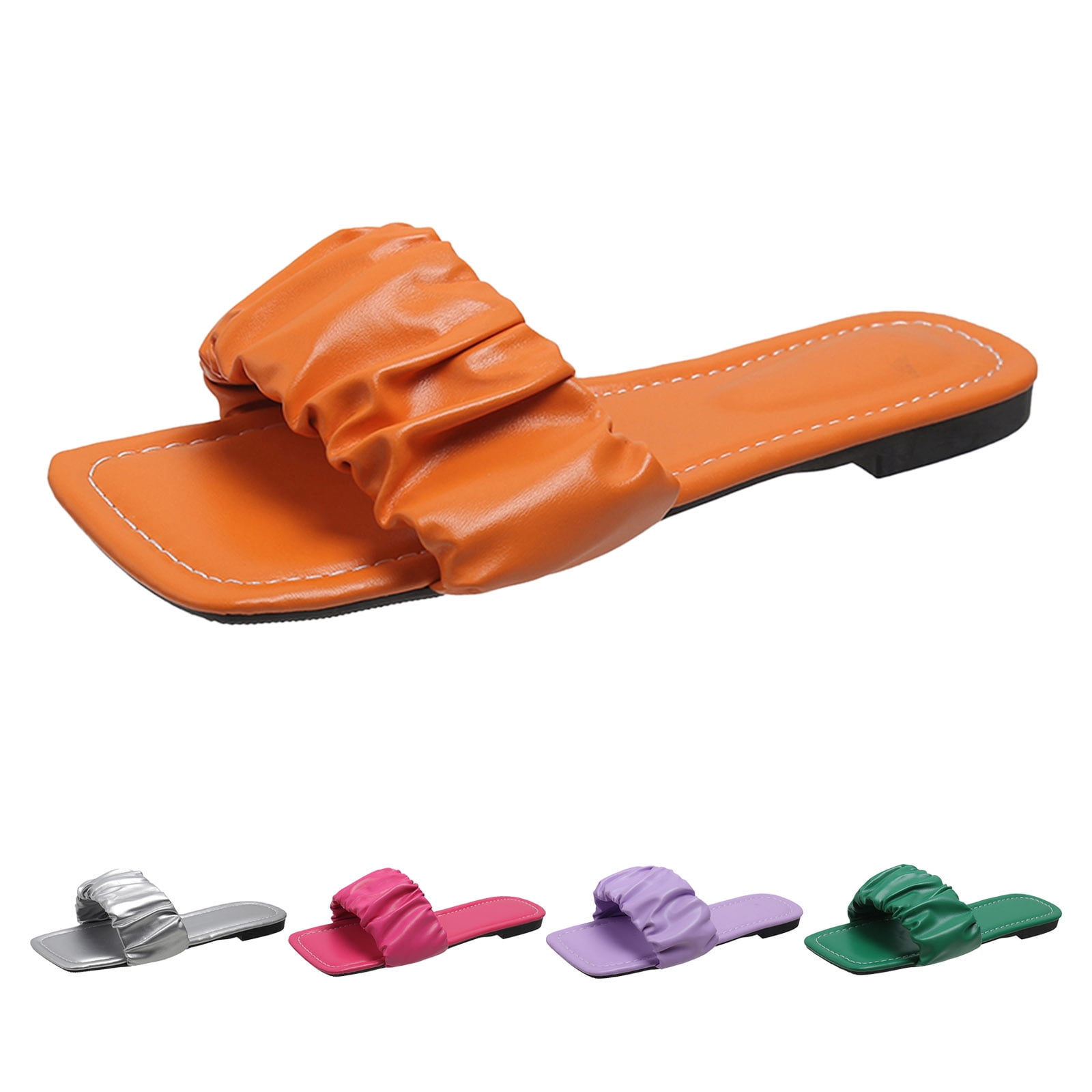 PEASKJP Slides Summer Women Flip Flops Flat Bottom Beach Indoor And ...
