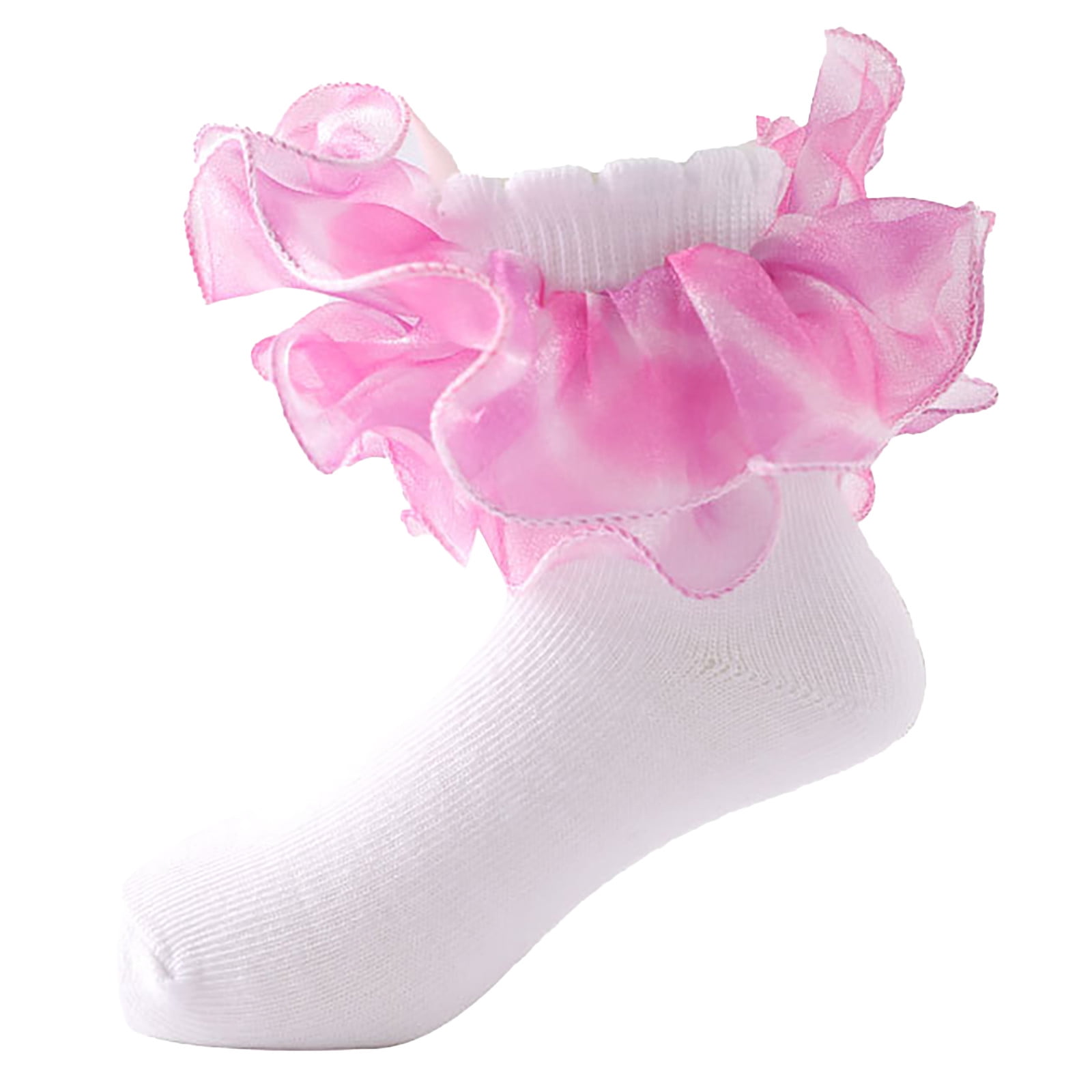 PEASKJP Socks Girls TuTu Ruffle Frilly Princess Lace Trim Turn Socks ...