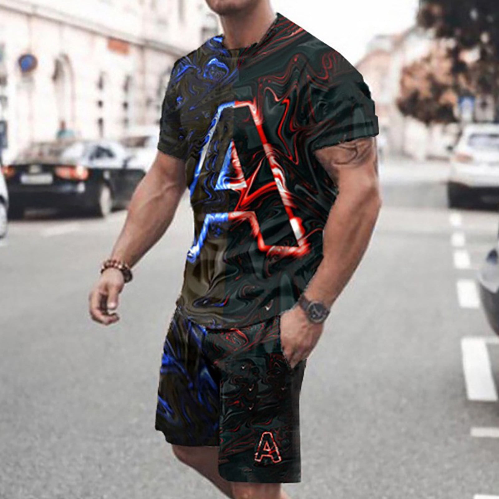 PEASKJP Summer Sets Men 2 Piece Men's Casual 2 Piece Summer Short ...