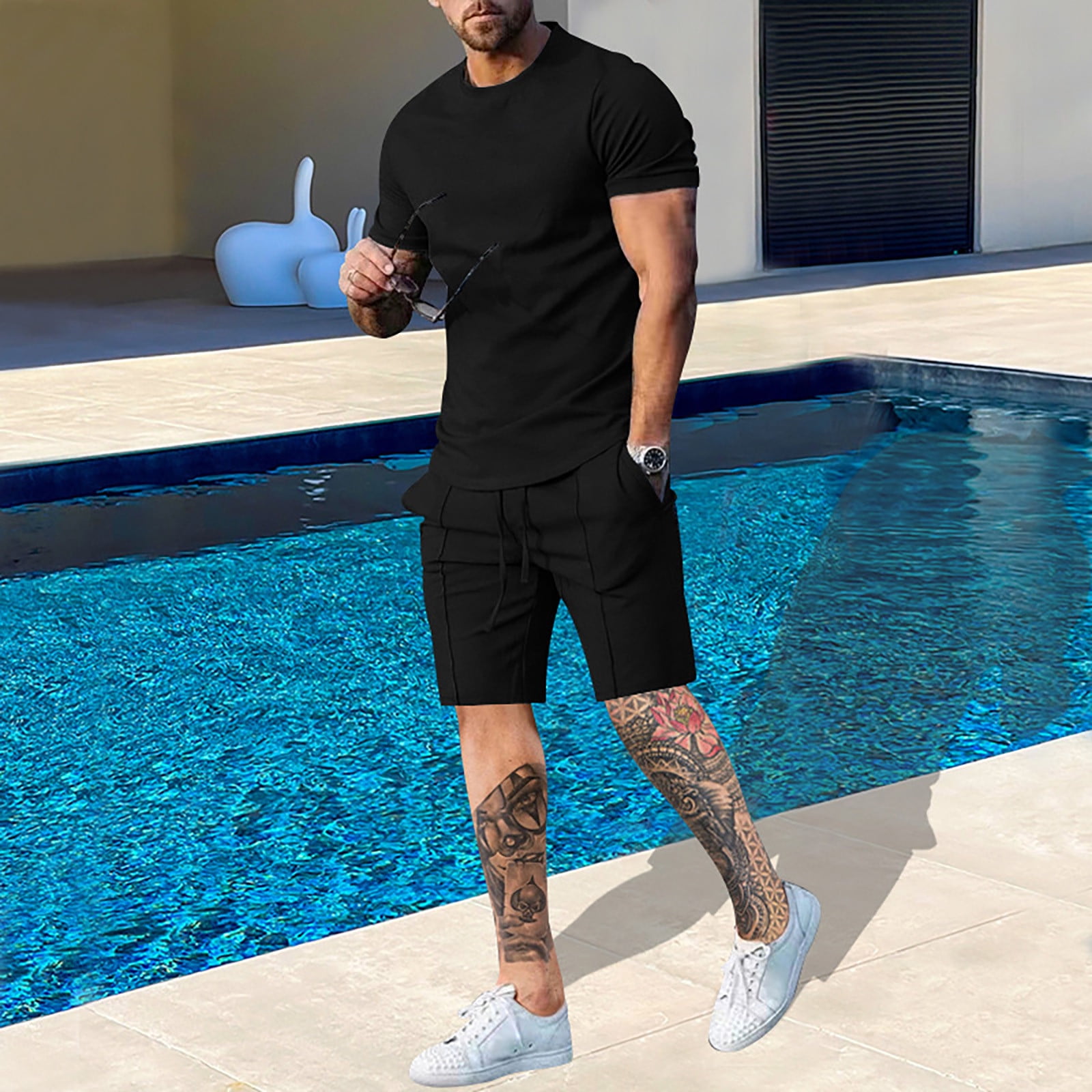 Peaskjp Two Piece Short Outfits Mens Casual 2 Piece Outfits Set Summer