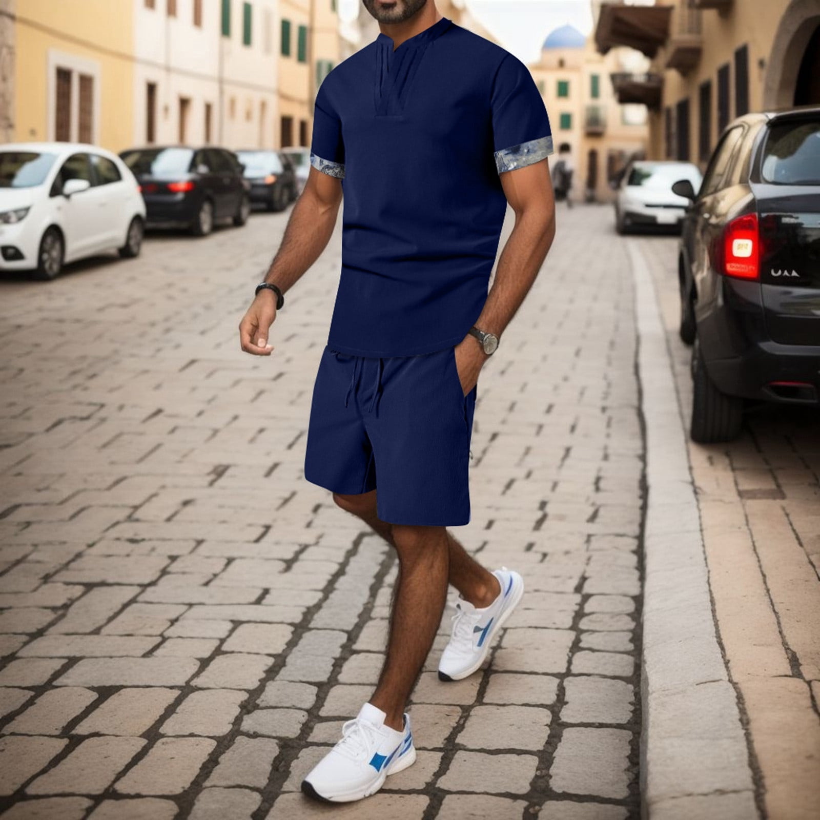PEASKJP Two Piece Short Outfits Mens 2 Piece Zip Outfits-Fashion Polo ...