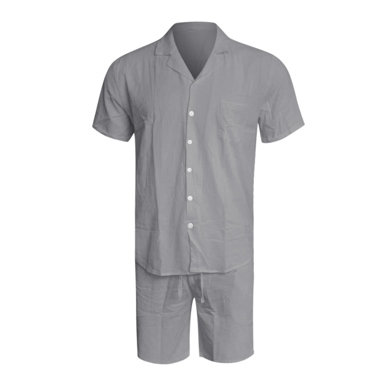 Peaskjp Two Piece Short Set For Men Mens Casual Button Down Short