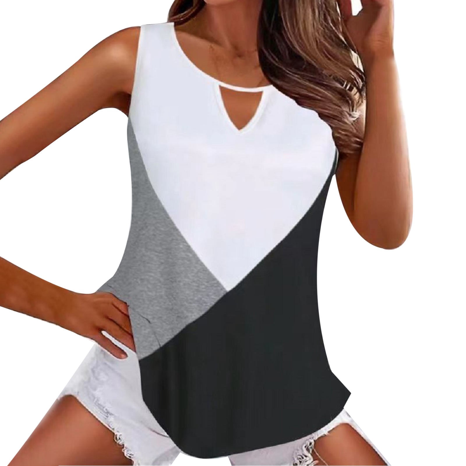 PEASKJP Women Tank Top Workout Women's Cut Out Sleeveless Round Neck ...