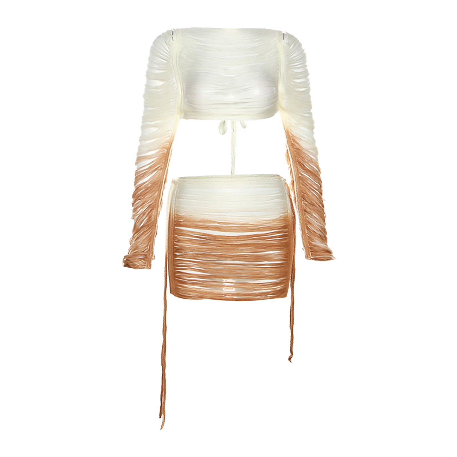 PEASKJP Women's Fashion Gradient Splicing See Through Navel Tassel Tied ...