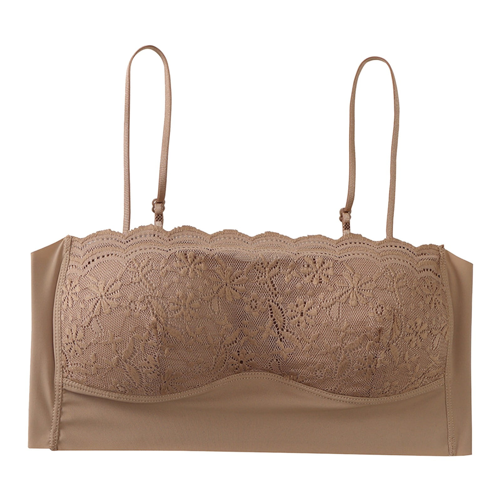 PEASKJP Womens Padded Bandeau Bra Strapless Bra Tube Bras Coffee One ...