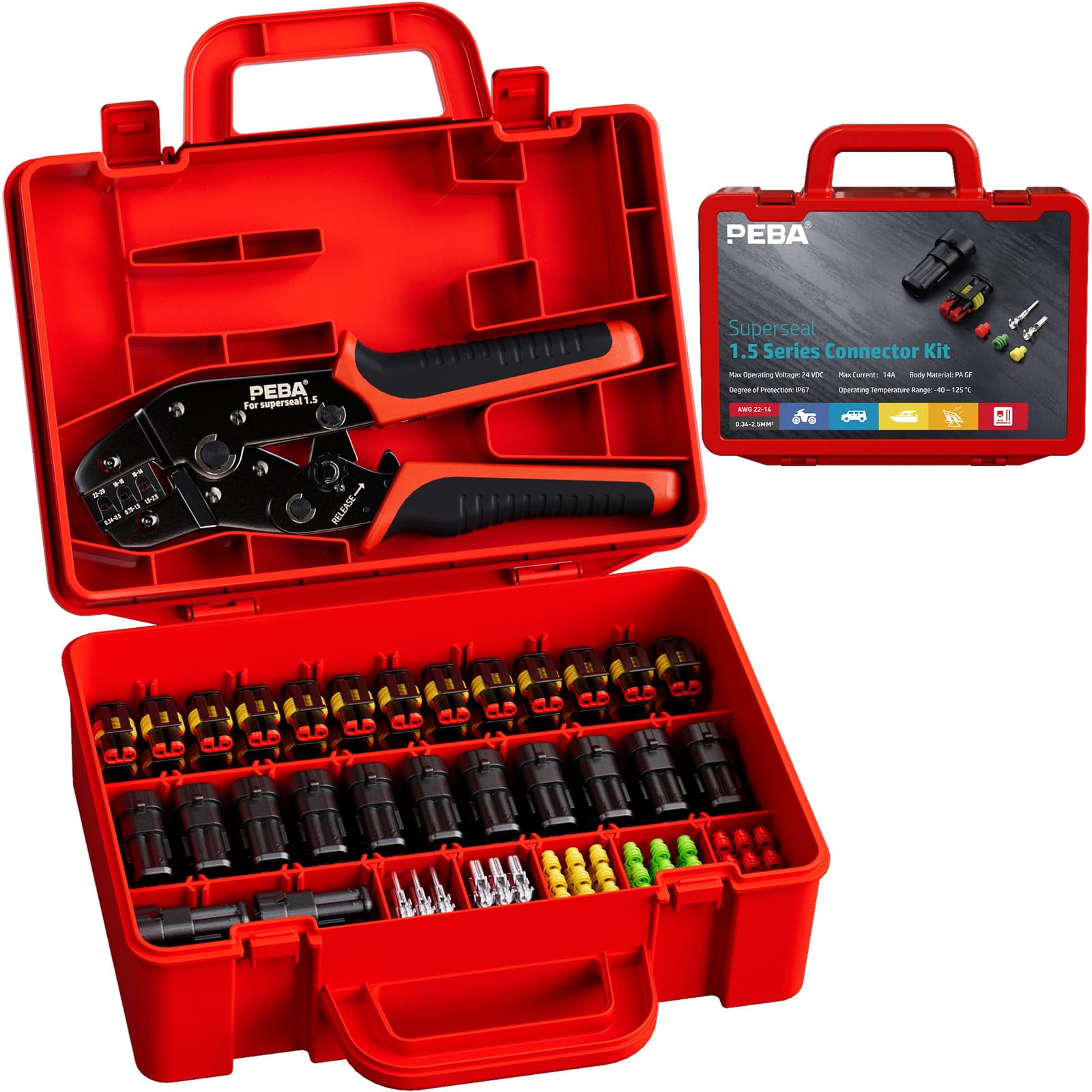 PEBA Crimping Tool Kit, Ratchet Crimping Tool 22-14 Sets 2 Pin Sealed ...