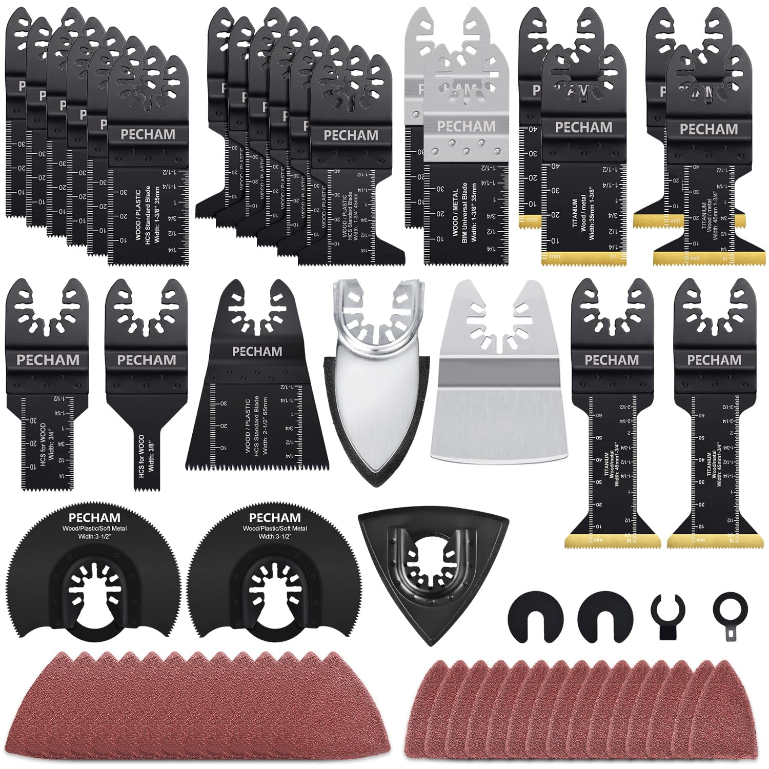 PECHAM 128PCS Oscillating Tool Blade, Wood Metal Cutting and Sandpaper Oscillating Tool ...