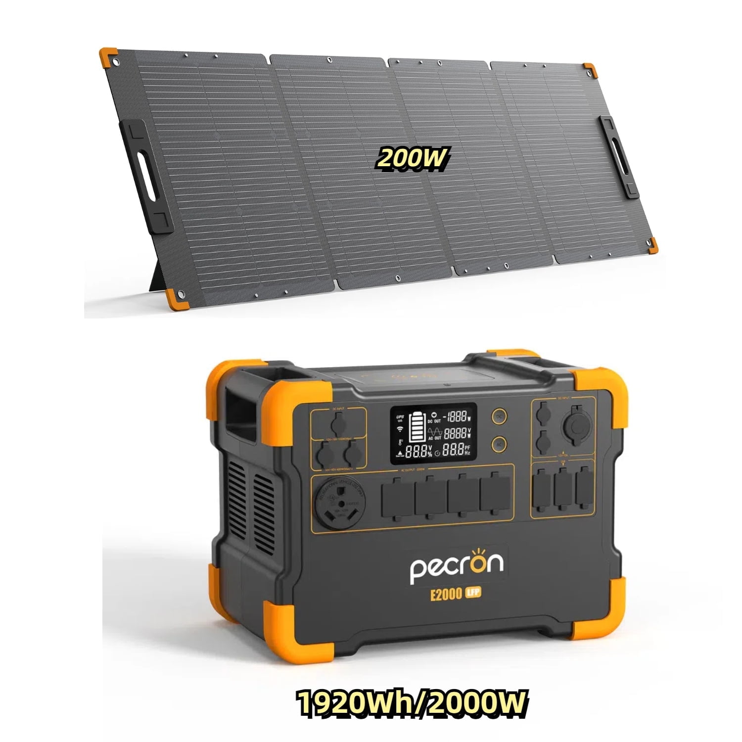 PECRON E2000LFP Power Station 1920Wh, 2000W AC, 200W/36V Solar Panel ...