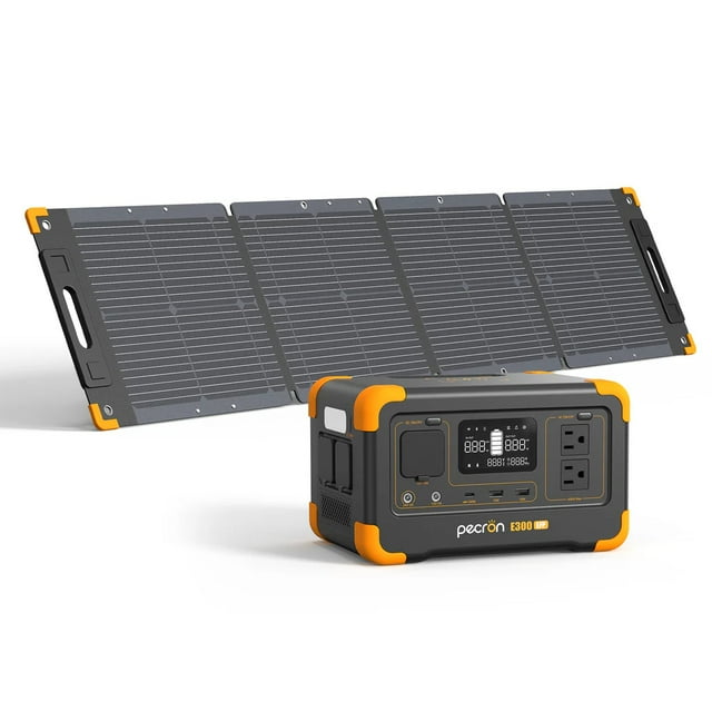 PECRON E300LFP 288Wh/600W Portable Power Station With 100W Solar Panel, AC Outlet Fast Charging ...