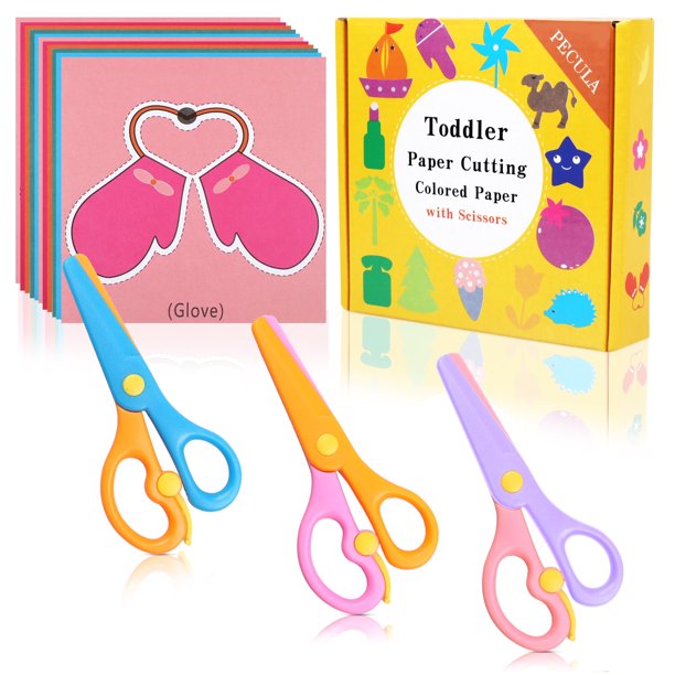PECULA 3 Pack Plastic Safety Scissors, Dual-Color Preschool Training ...