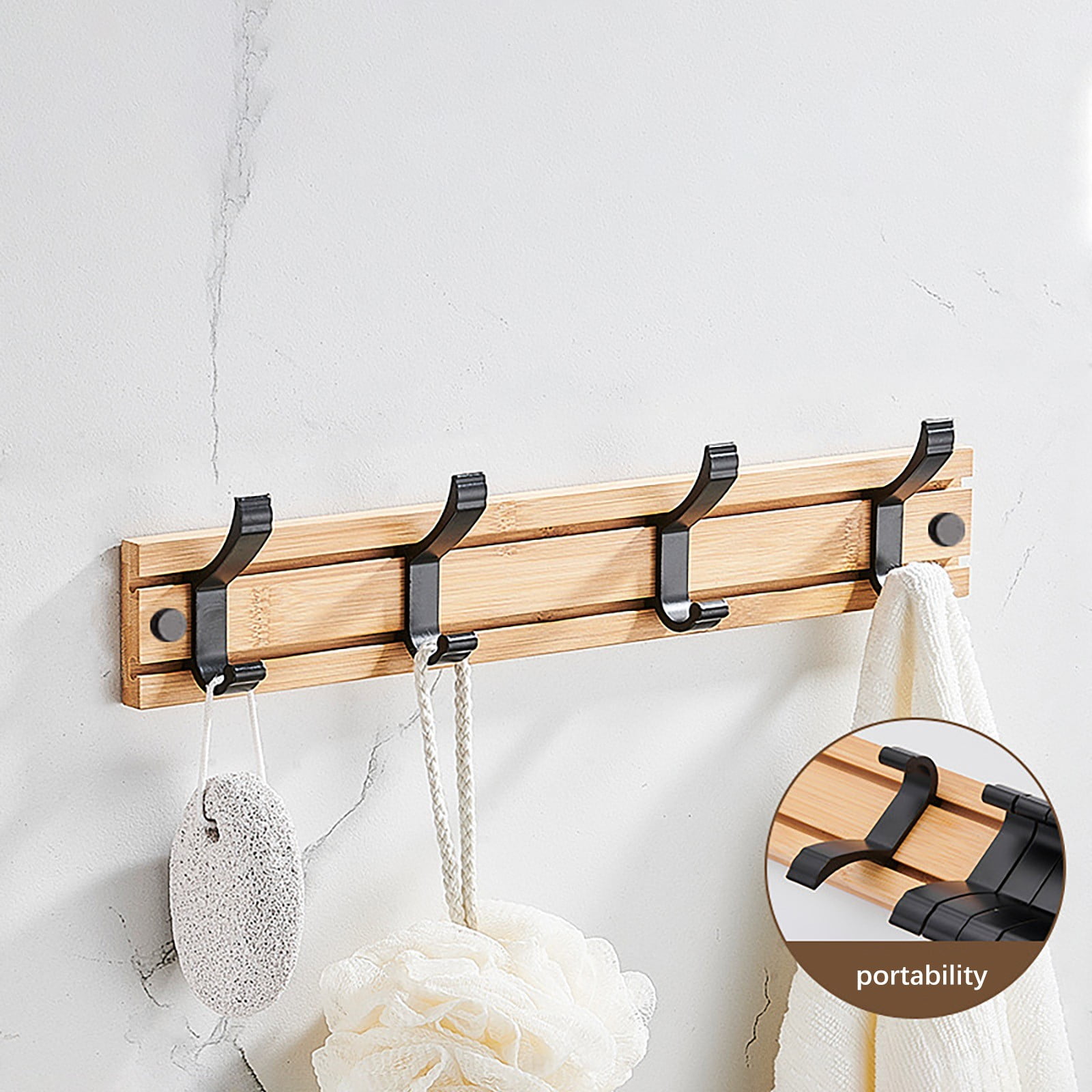 PEEIUO Coat Rack Wall Mount with Movable Multiple Metal Hooks Wooden ...