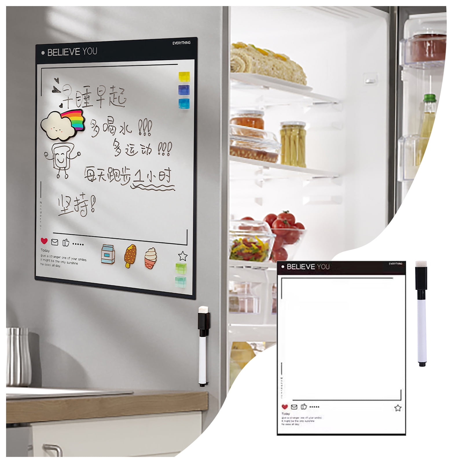 PEEIUO Creative Refrigerator With Badge Cute Message Board Erasable ...