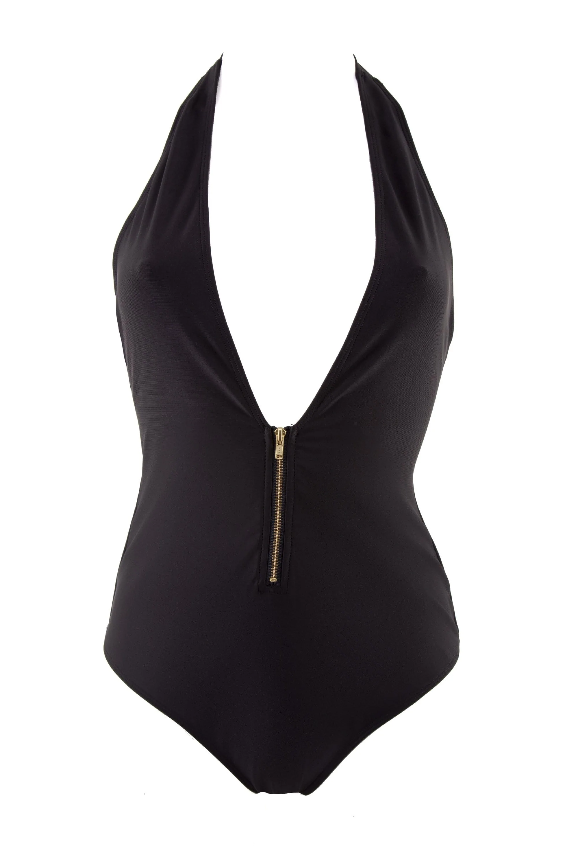 PEEK & BEAU Women's Black Zip Up Low Cut One Piece Swimsuit Size S /US ...