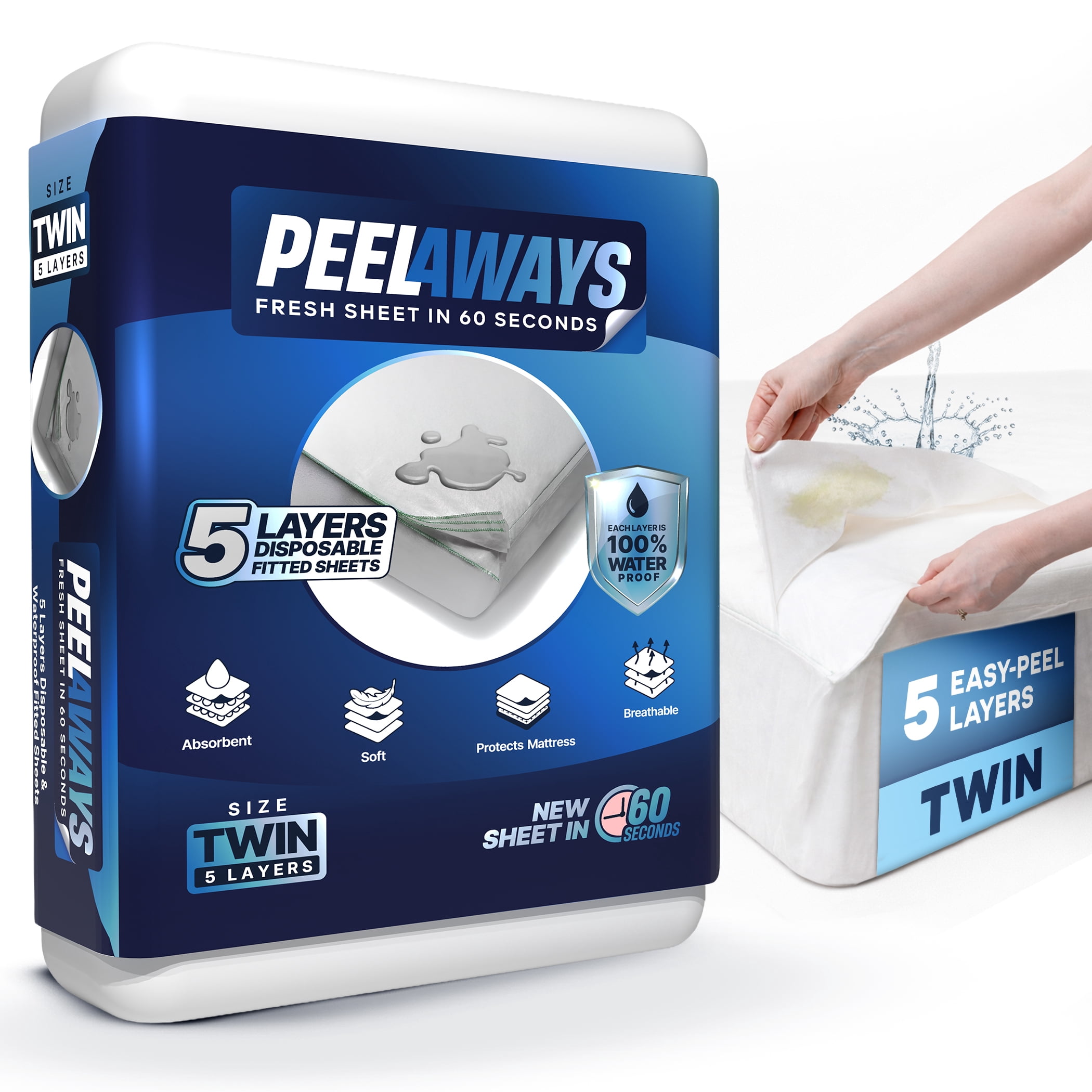 PEELAWAYS Waterproof Incontinence Mattress Protector, Disposable Fitted ...