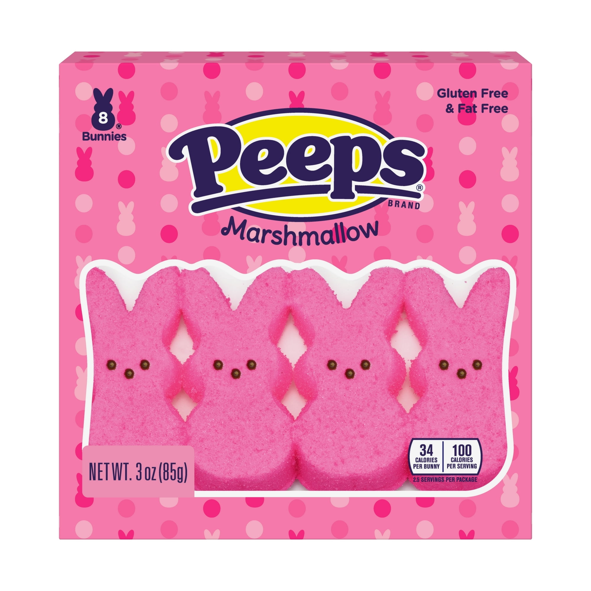 PEEPS, Pink Marshmallow Bunnies Easter Candy, 8 Count (3.0 Ounces ...