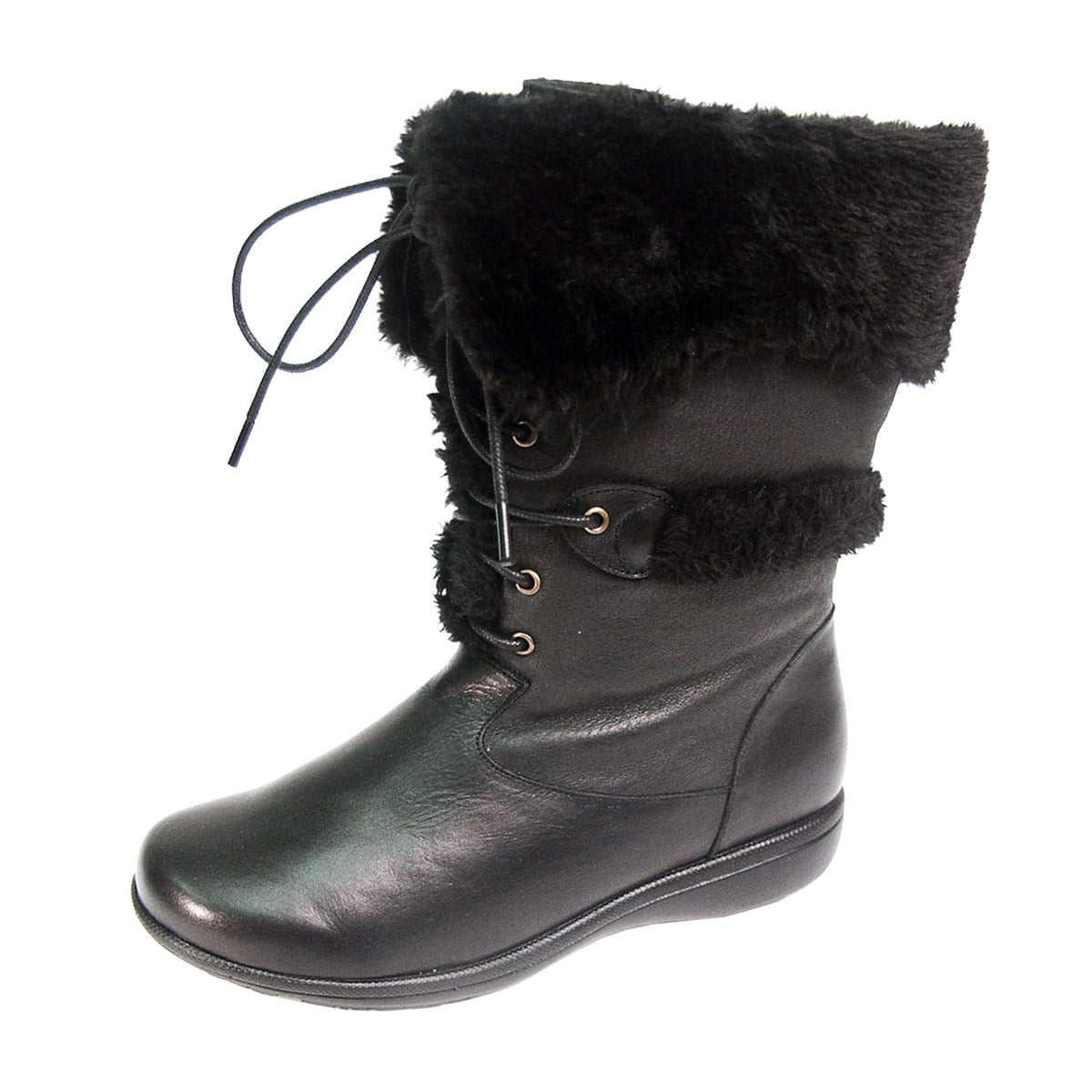 PEERAGE Carly Women Extra Wide Width Leather/Fleece Boot BLACK 6.5 ...