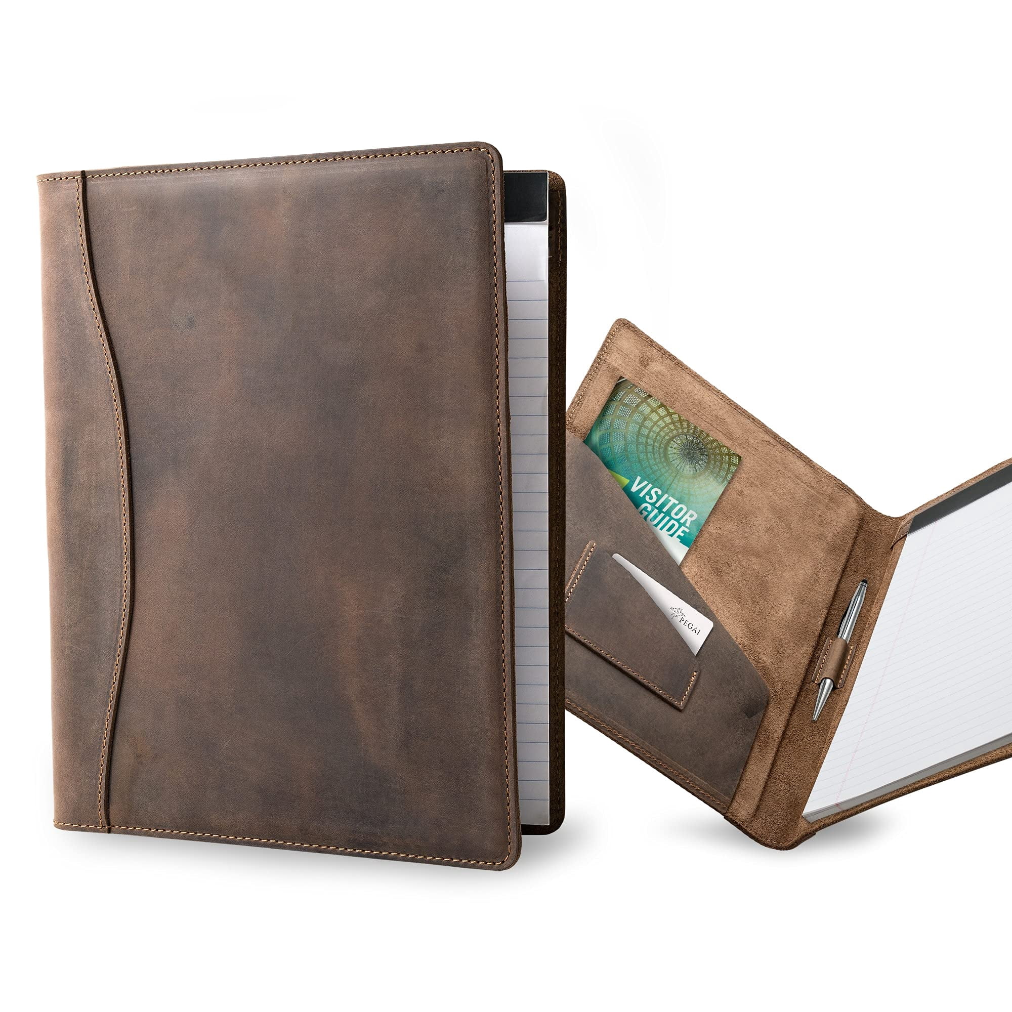 PEGAI Handmade 100% Leather Padfolio, Legal Pad Organizer for Business ...