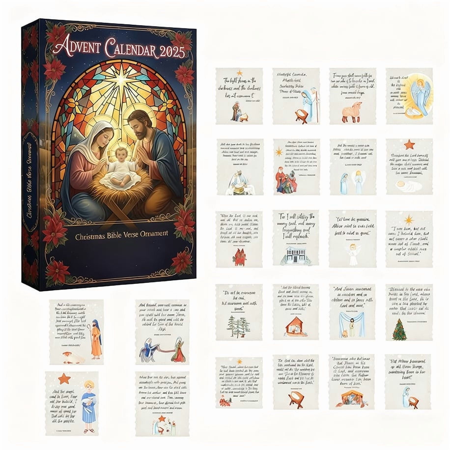 PEIBang 2025 Christian Advent Calendar,24 Pcs Nativity Scripture Bible ...