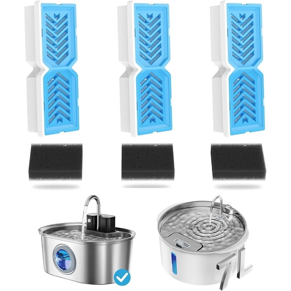 PEKTACO Replacement Water Fountain Filters with Pre-Filter Sponges ...