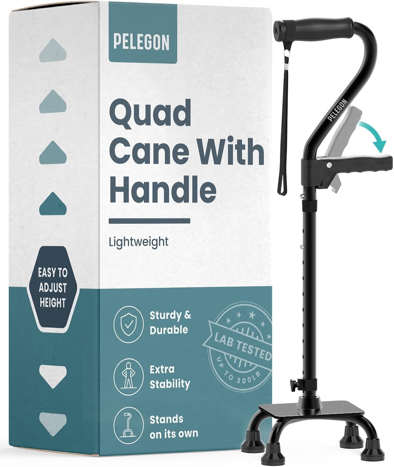 PELEGON® Quad Cane for Women & Men for Stability (300LB) - Adjustable ...