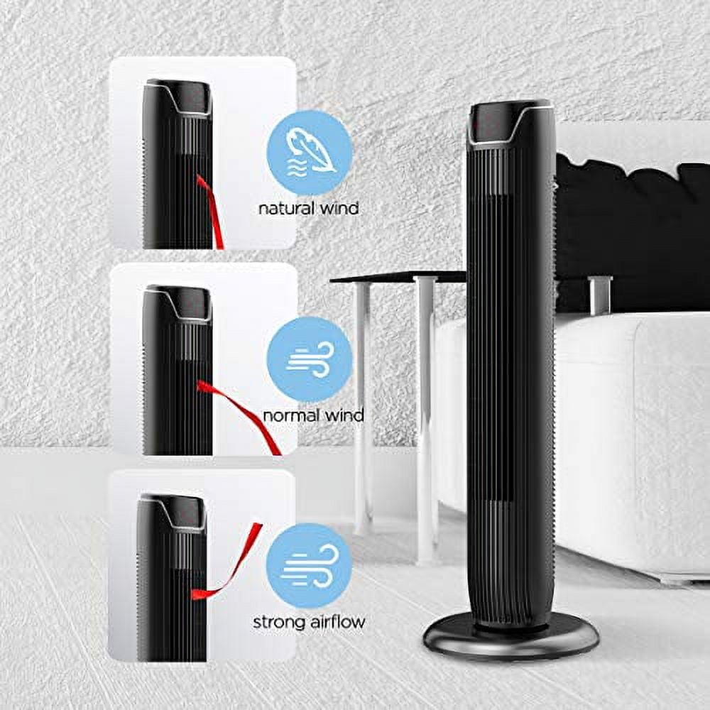 PELONIS FZ10-19JR Quiet Oscillating Tower Fan, 36-inch Glossy Black ...